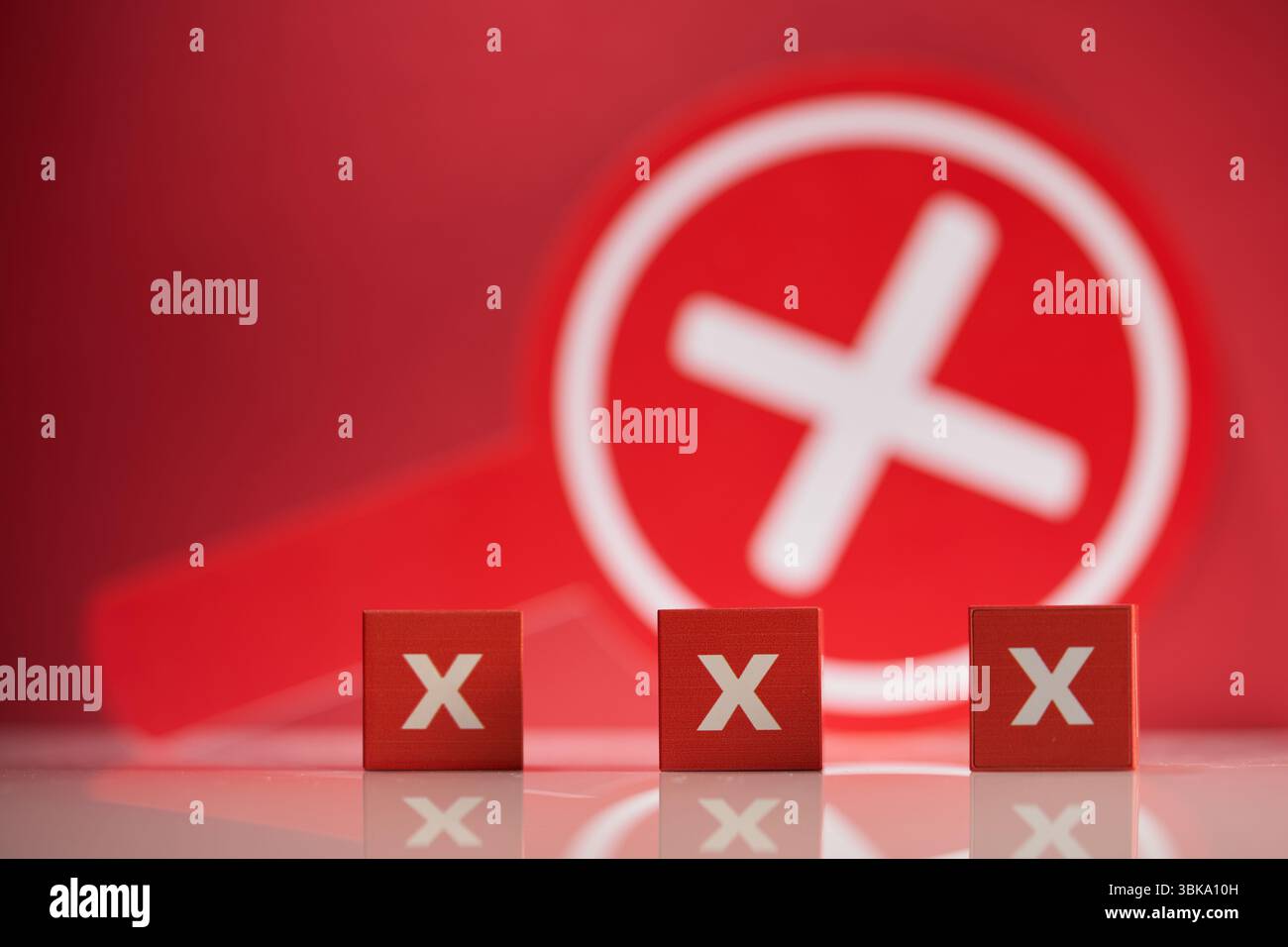 Red round placard with cross sign means rejection. placard with handle ...
