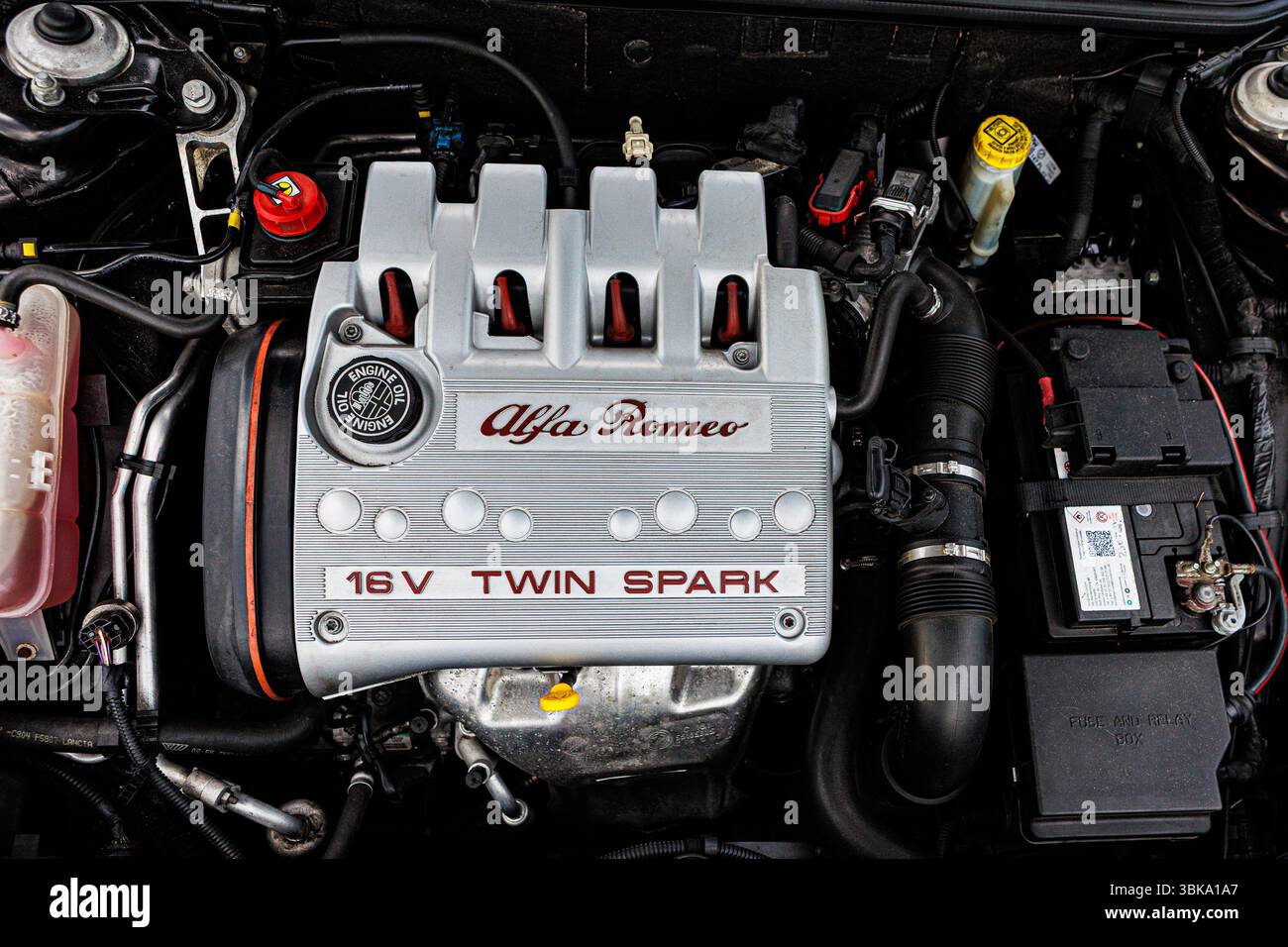 Kyiv, Ukraine - June 12, 2025: a classic Alfa Romeo Twin Spark engine ...