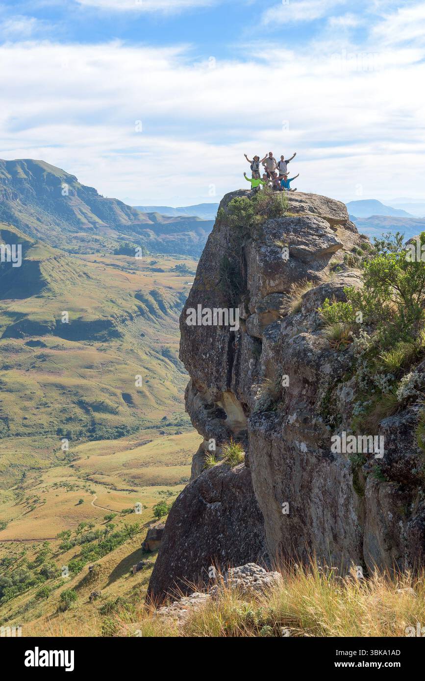 Monk's Cowl, South Africa - May 15, 2025: Hikers on the Sphinx, a rock ...