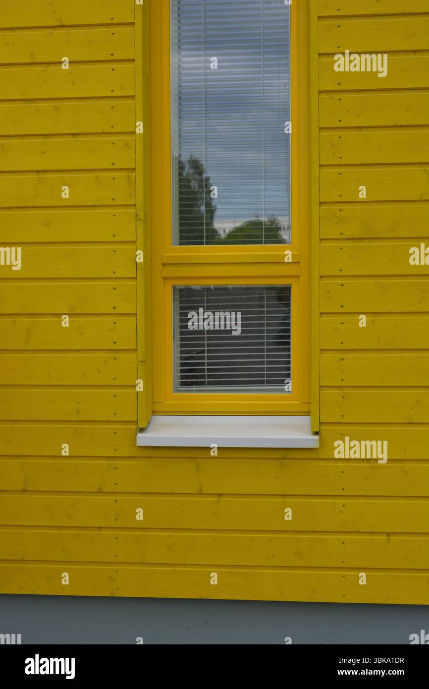 Things objects, house with yellow facade, apartment with lawn. Large ...