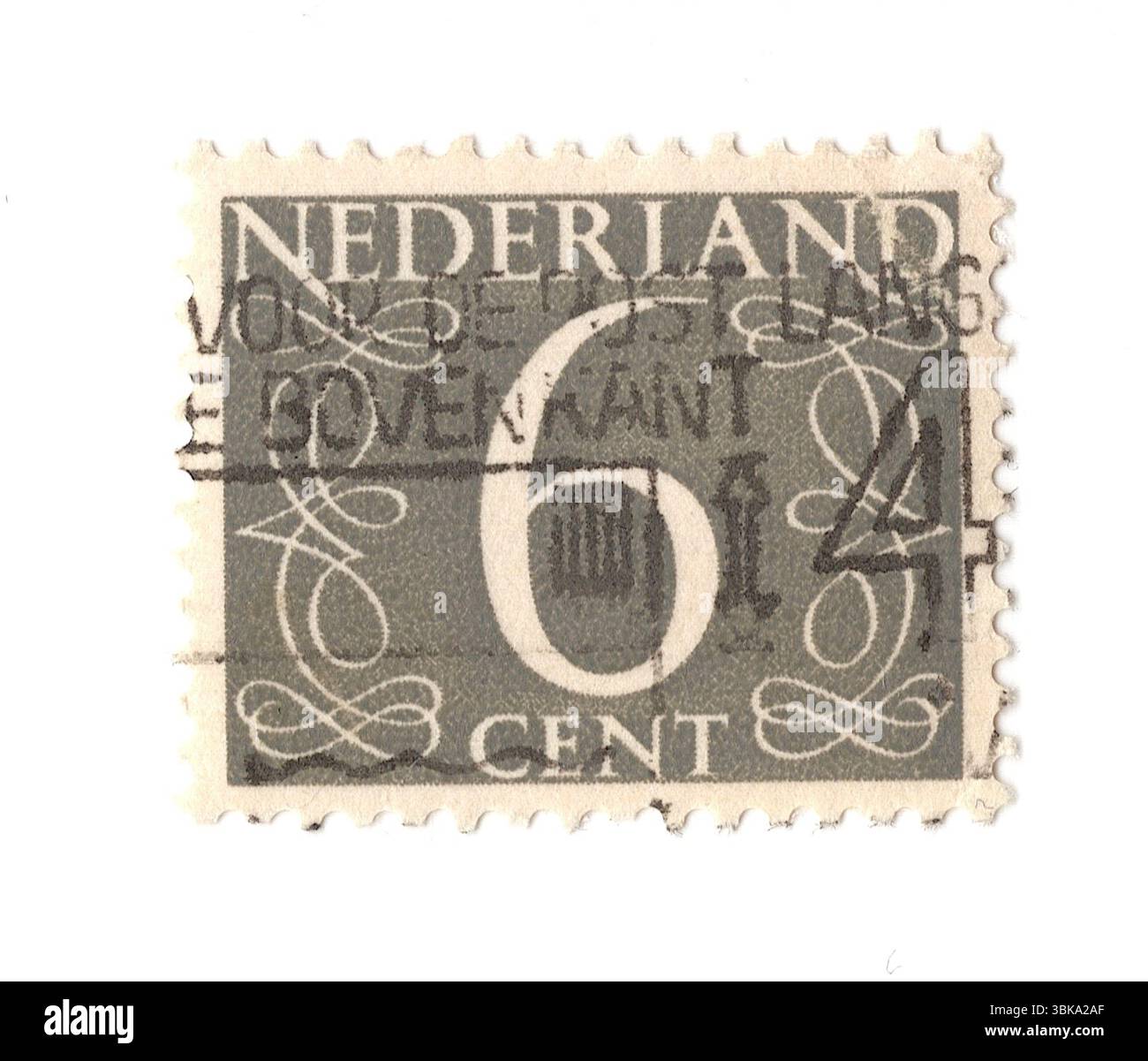 A vintage postage stamp from the Netherlands isolated on a white ...