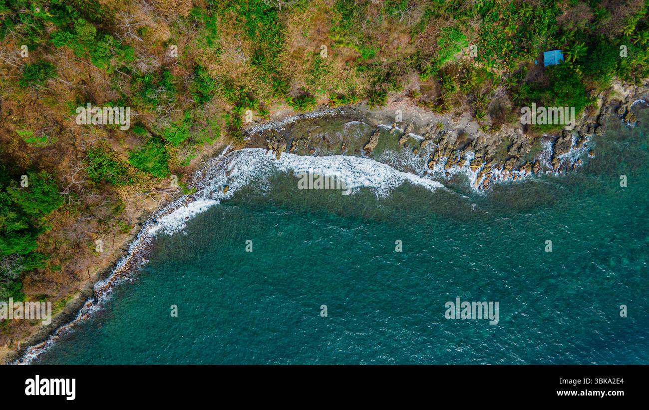 Stunning aerial view of the coastline at Sapzurro, Choco, Colombia ...