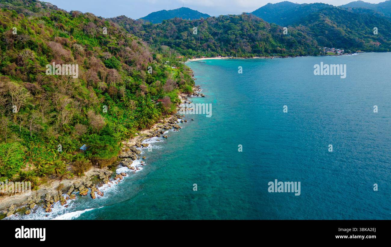 Stunning aerial view of the vibrant coastline in Sapzurro, Choco ...