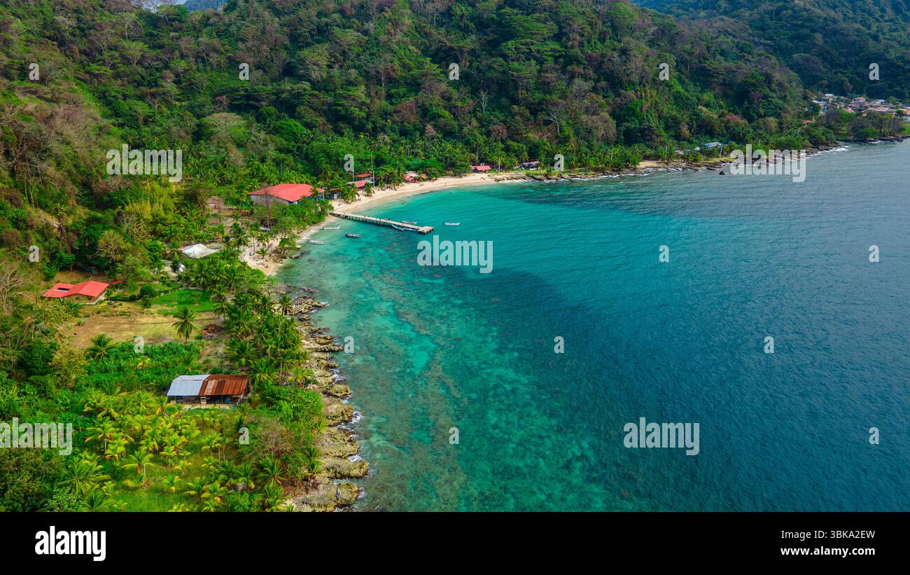 Aerial view of the picturesque Sapzurro coastline, showcasing clear ...