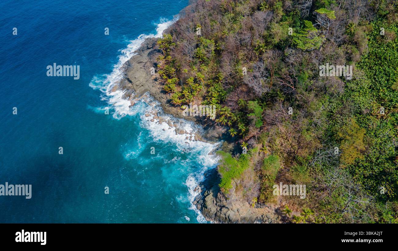 A breathtaking aerial view of the lush coastline in Sapzurro, Choco ...