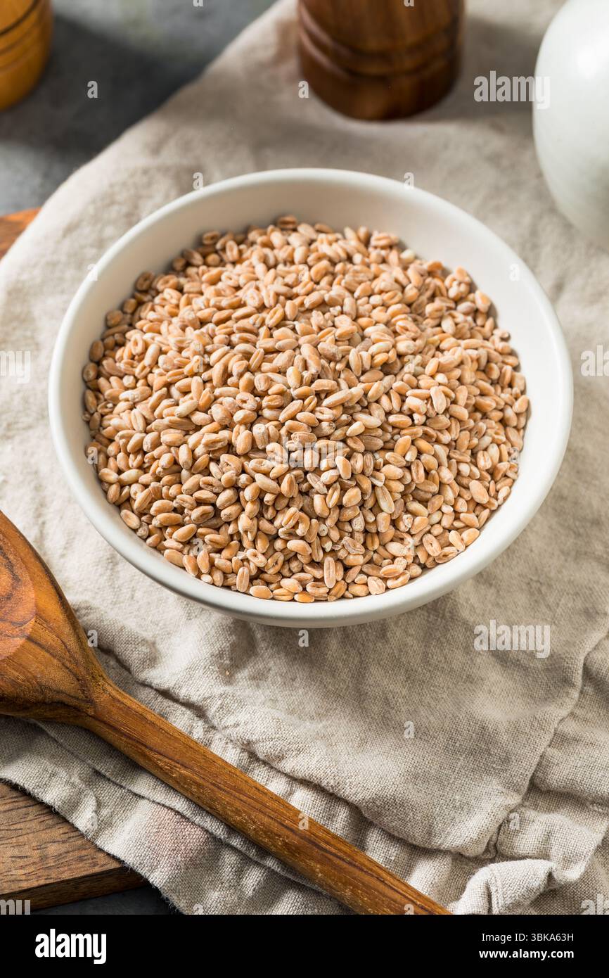 Organic Raw Dry Farro Grain in a Bowl Stock Photo - Alamy