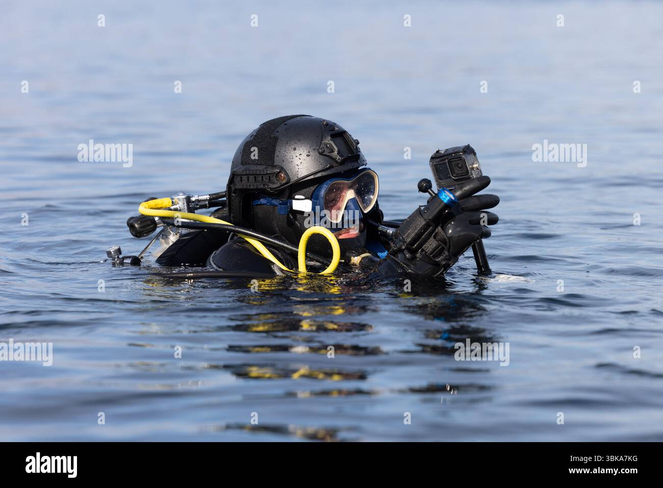 Canadian military scuba diver in water with camera closeup Stock Photo ...