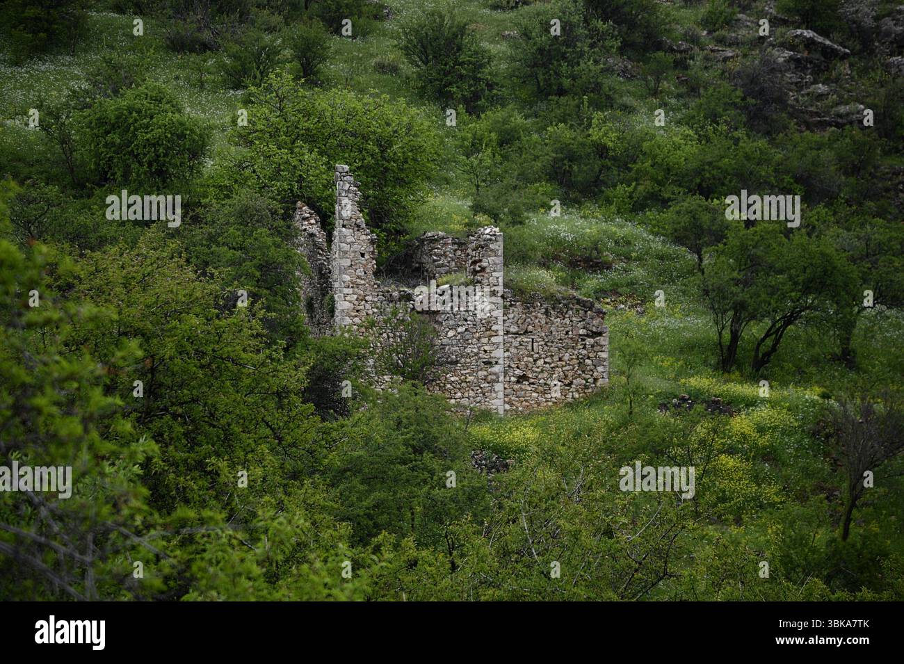 Landscape with the ruined cruciform view of Aghios Athanassios a ...