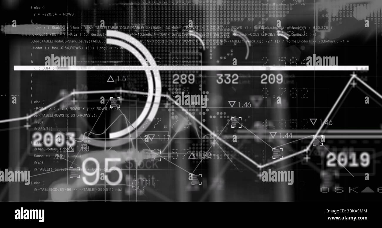 Displaying Data Overlay Centered In Corporate Workspace With Circular Chart And Line Graph