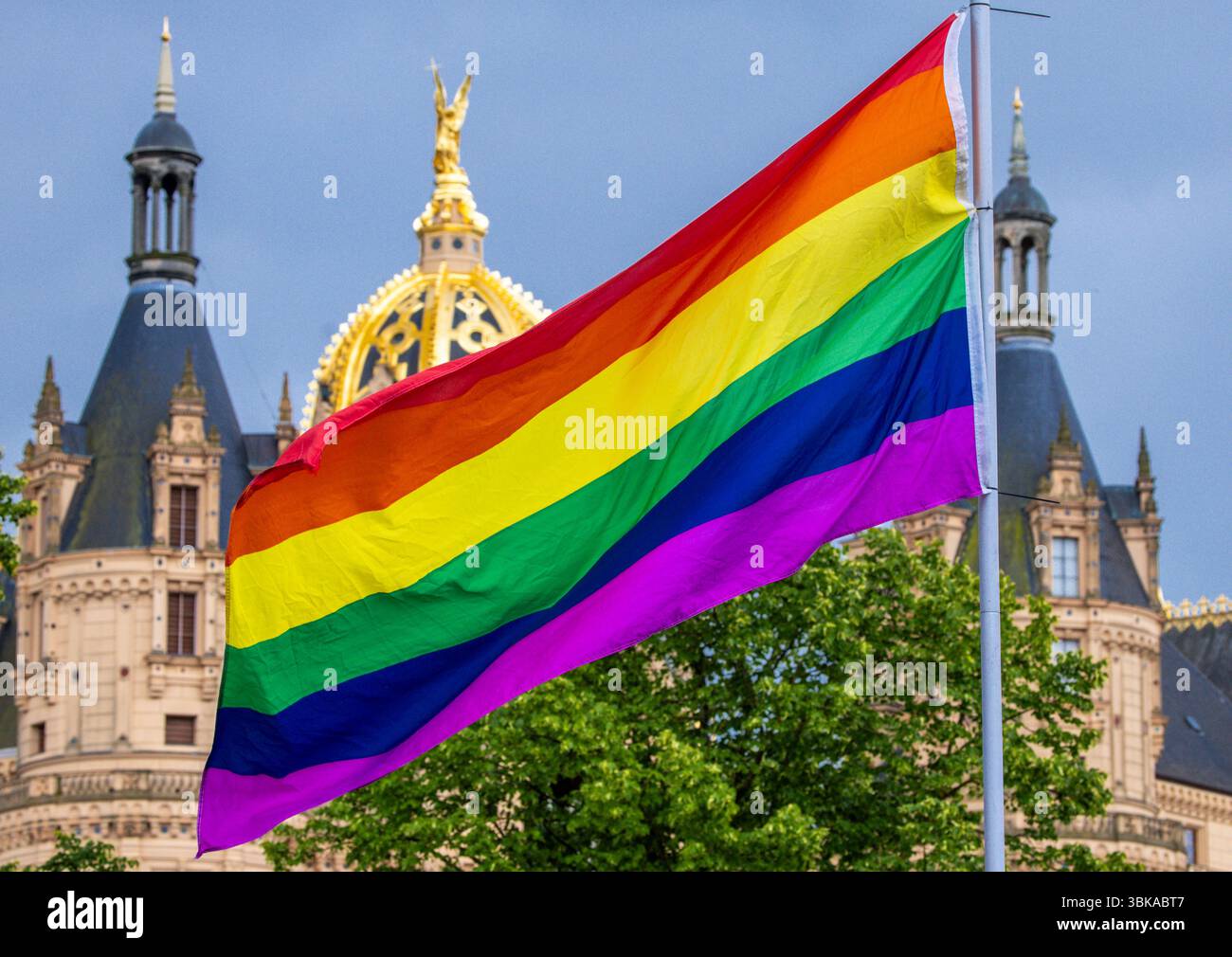Schwerin, Germany. 07th June, 2025. Rainbow flags at Christopher Street ...