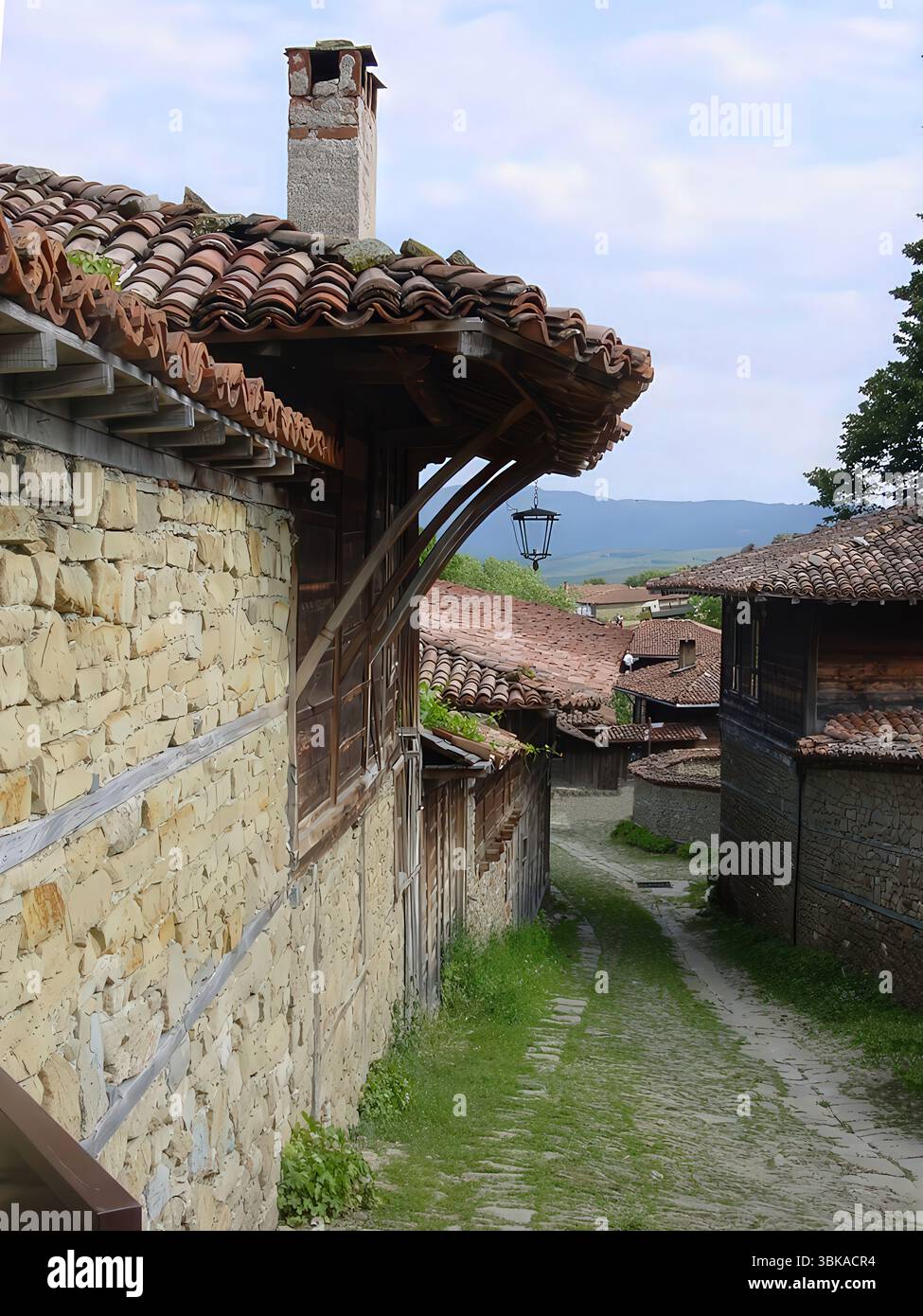 Rustic Historical Street in Rural Village with Traditional Stone and ...