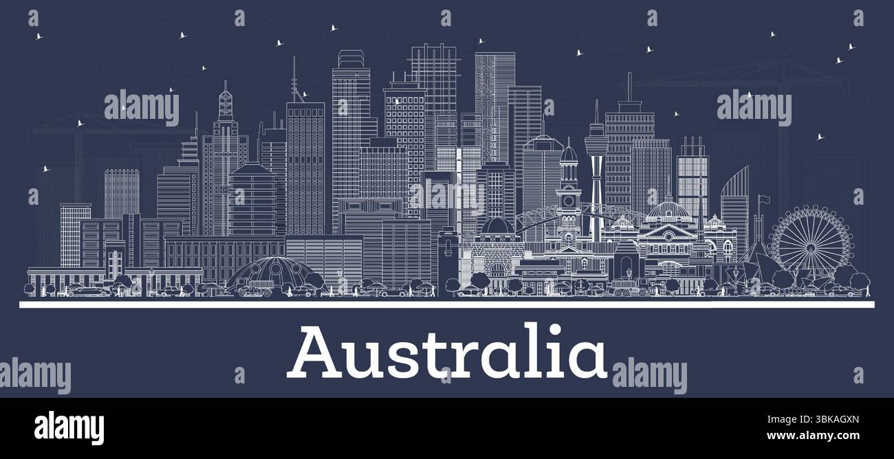 Outline Australia City Skyline with white Buildings. Vector ...