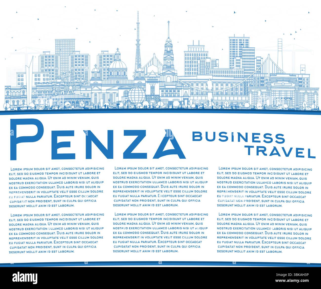 Outline Penza Russia city skyline with blue buildings and copy space ...