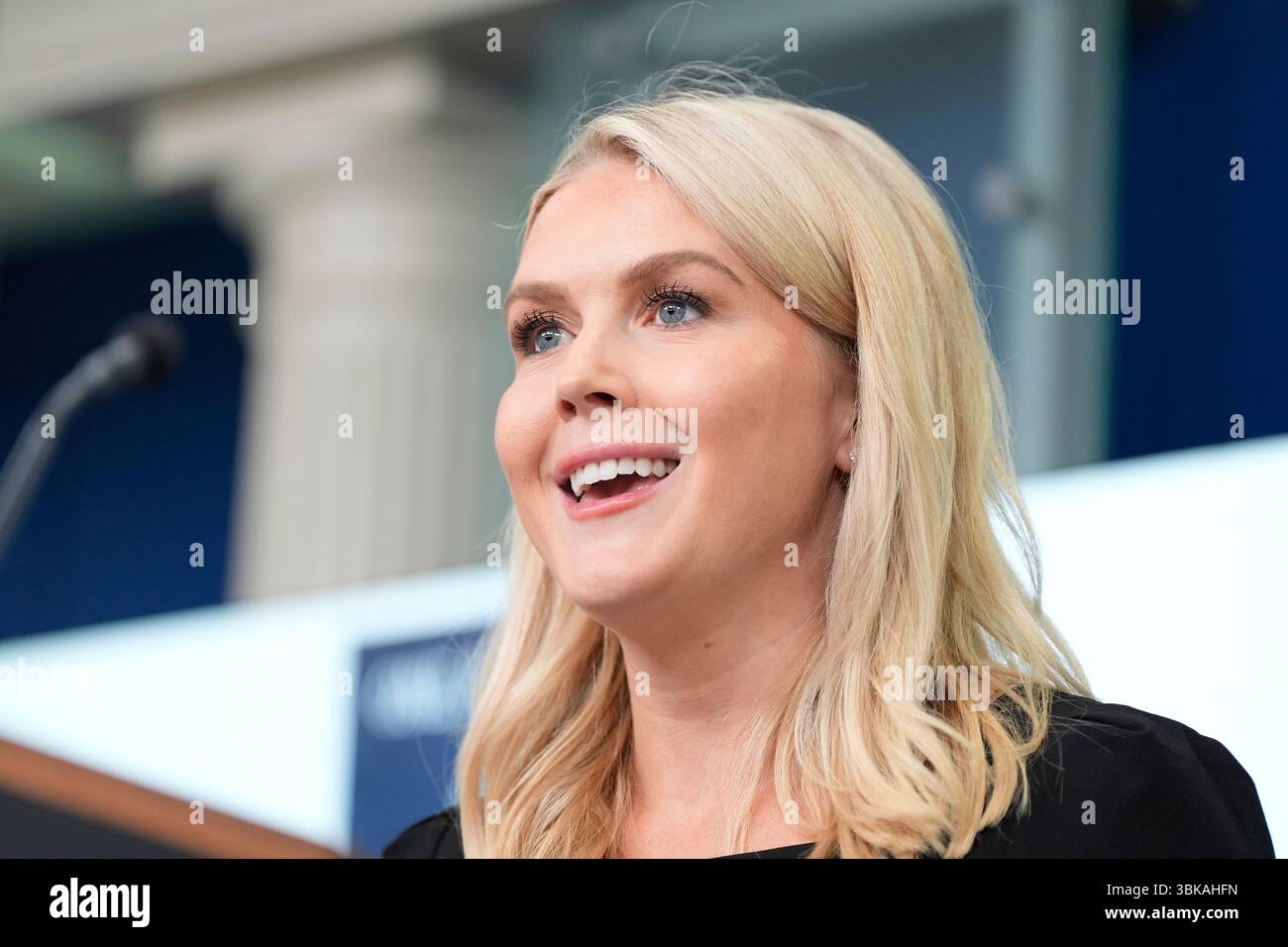 White House press secretary Karoline Leavitt speaks with reporters in the James Brady Press ...