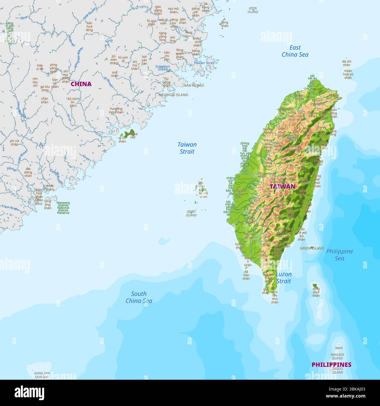 Detailed physical map of Taiwan Stock Vector Image & Art - Alamy