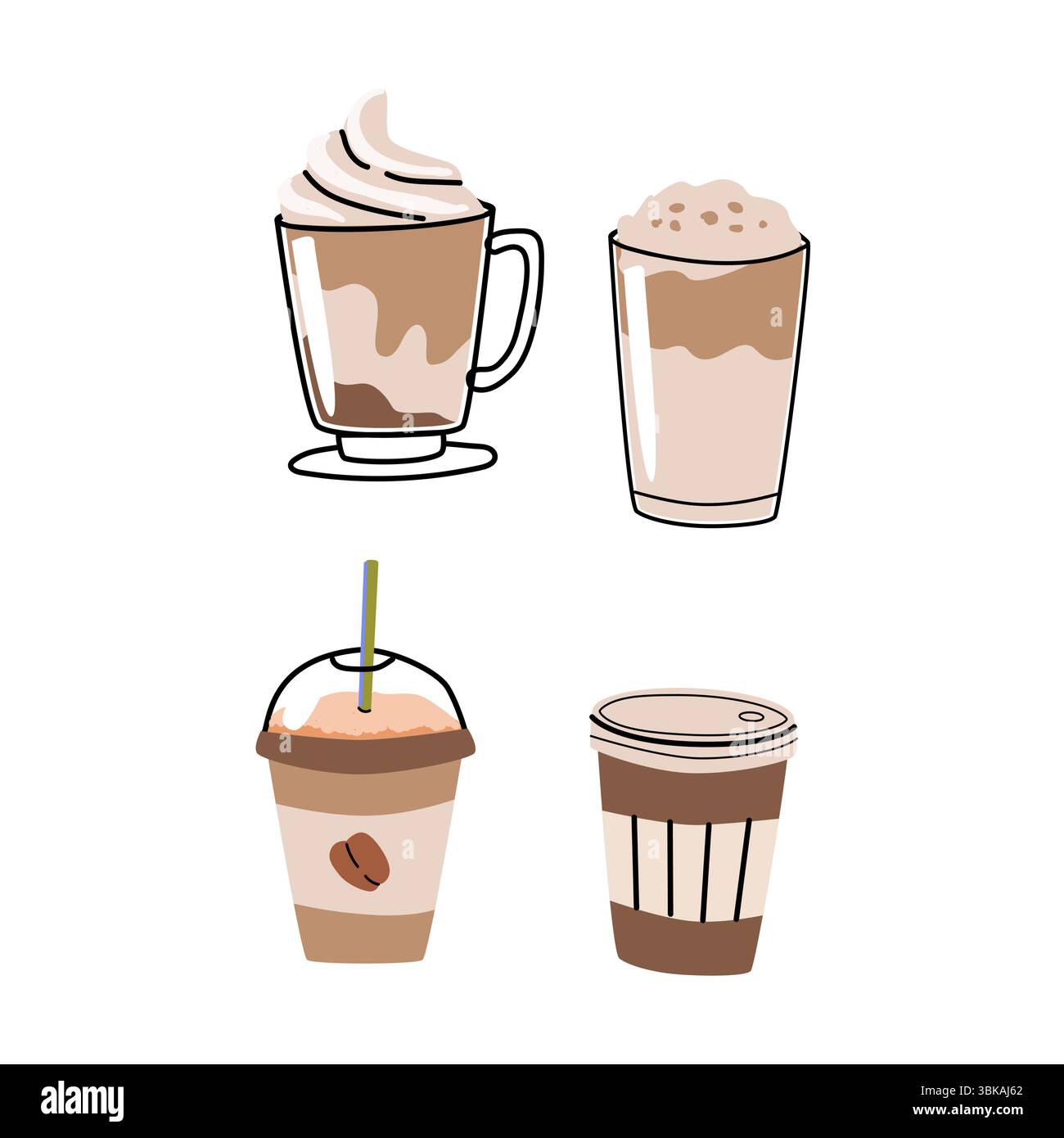 Variety of coffee drinks illustration for menu design and cafe ...