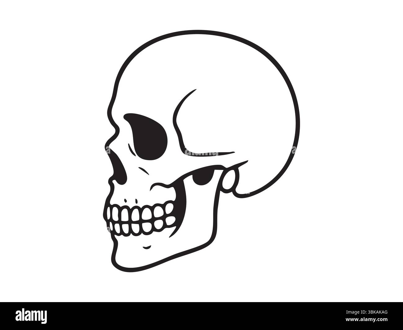 Black outline of human skull in side view, isolated on white background ...