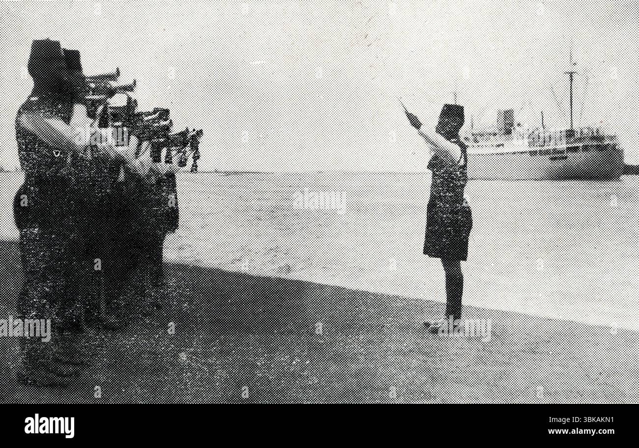 Buglers sounding the Hausa Farewell as Mr. Finlay, the Commissioner ...