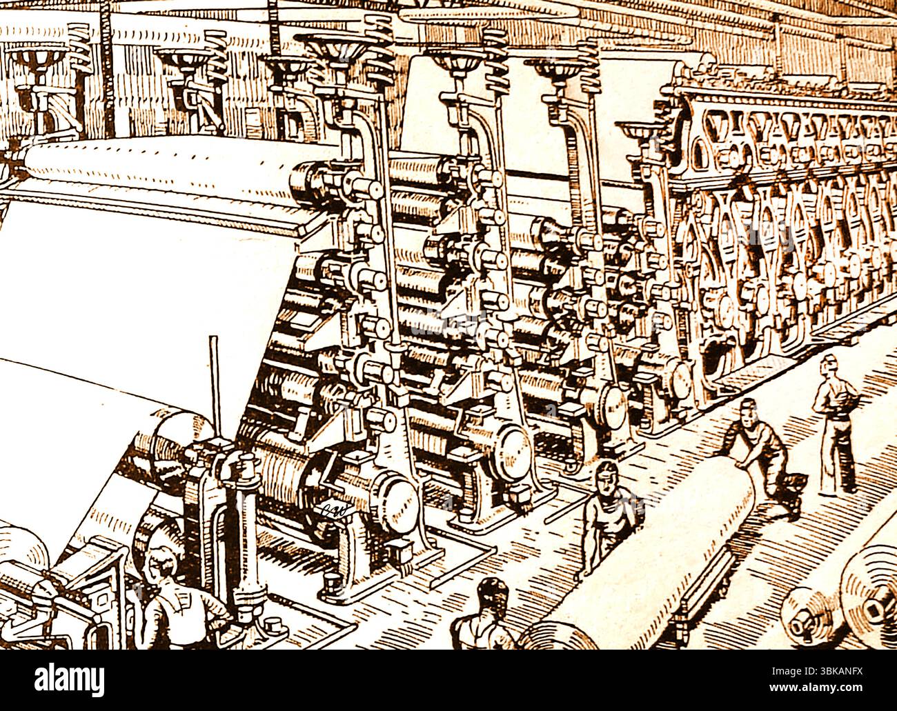 Final rolling off of paper at a British paper mill in the 1930's Stock ...
