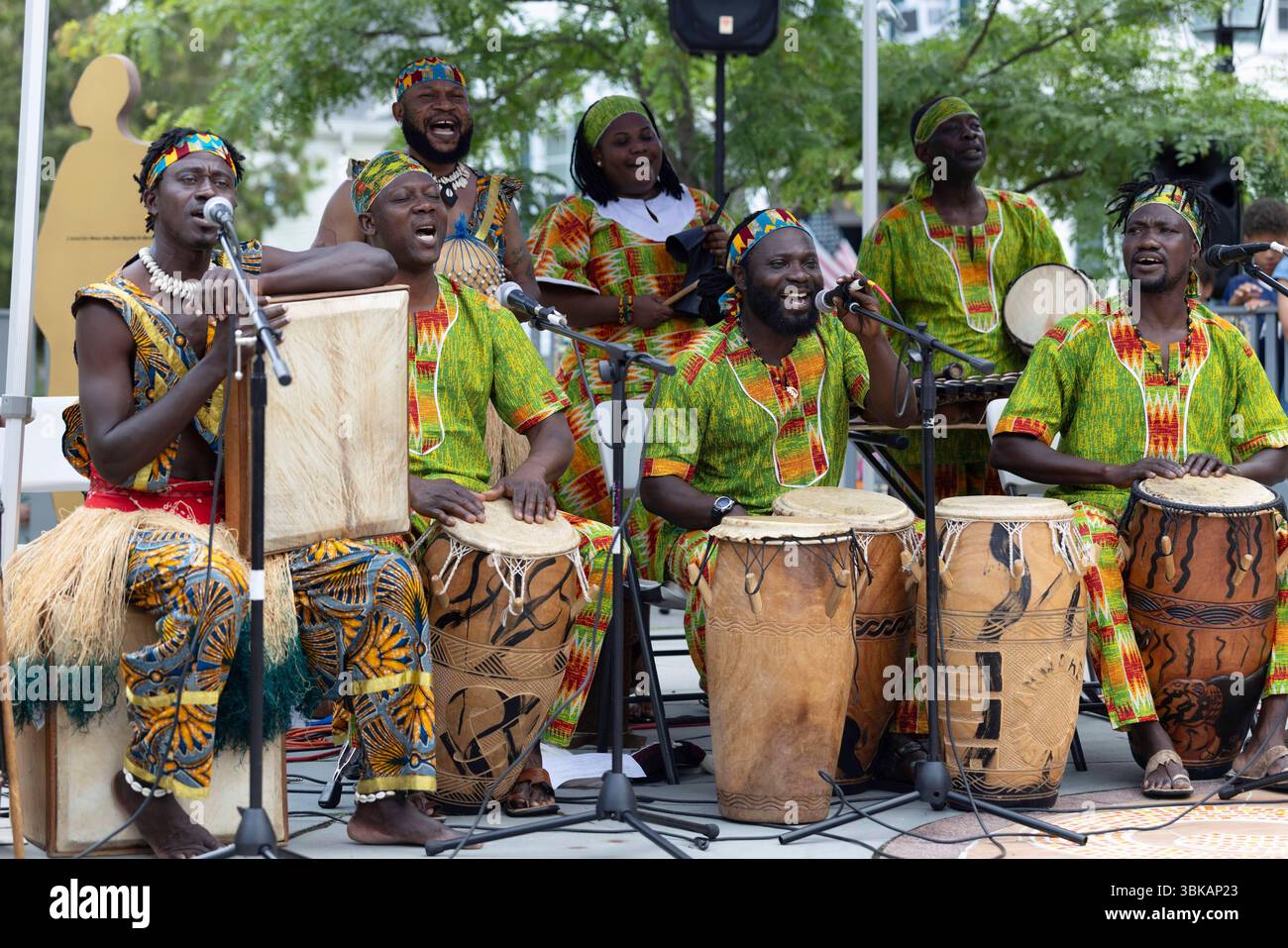 The Akwaaba Ensemble performs during a Juneteenth celebration at the ...