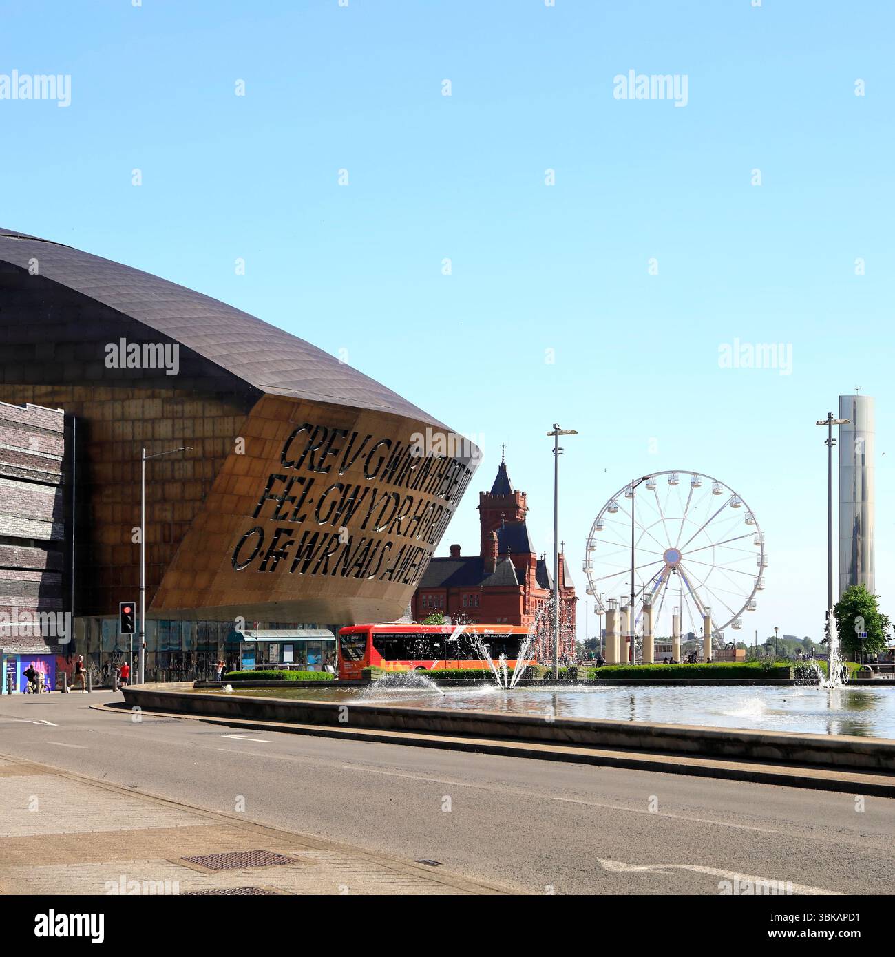 Cardiff Bay view with the Millennium Centre, Pierhead building, Ferris ...