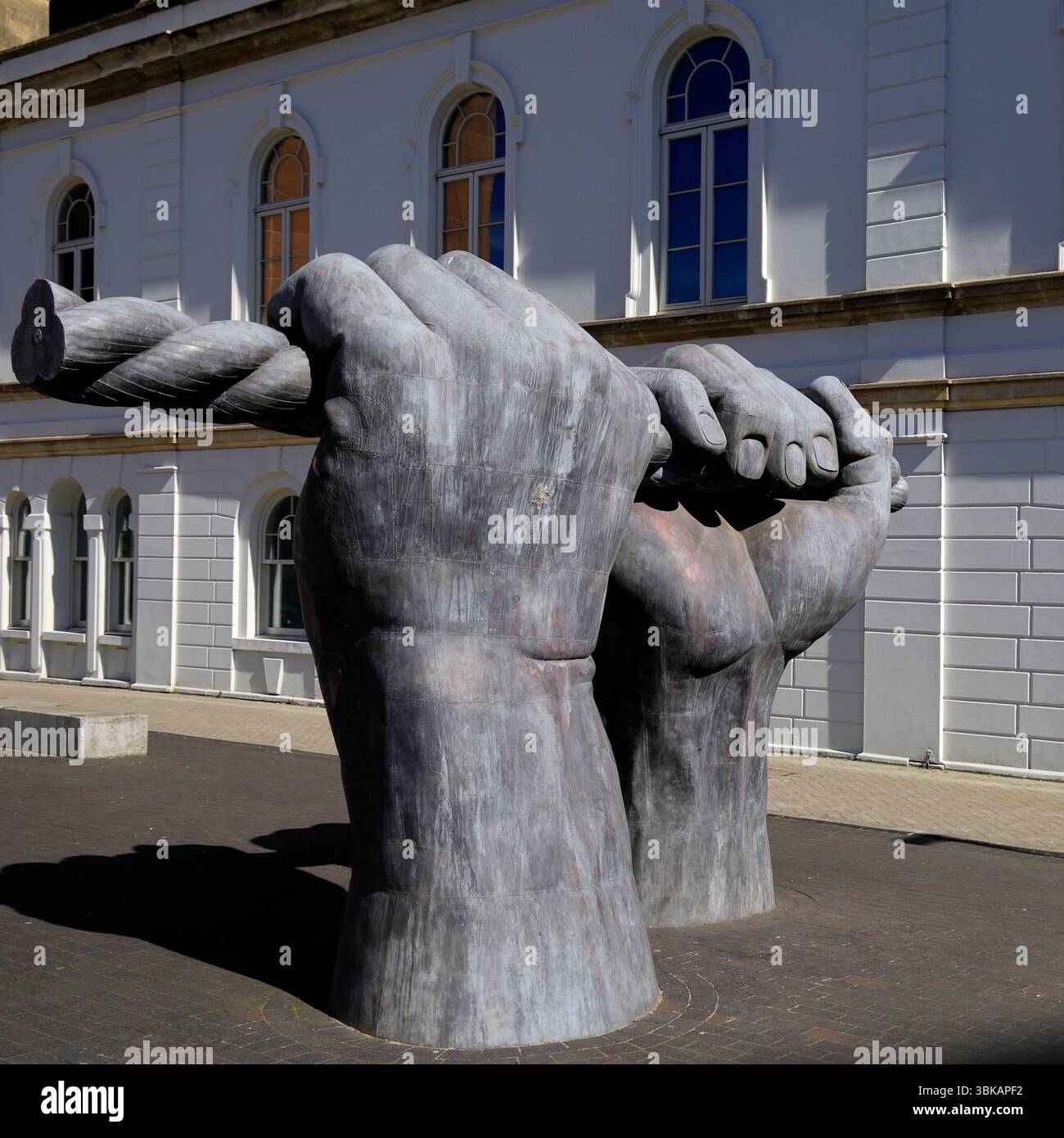 Large metal sculpture (All Hands) by Brian Fell, representing canal ...