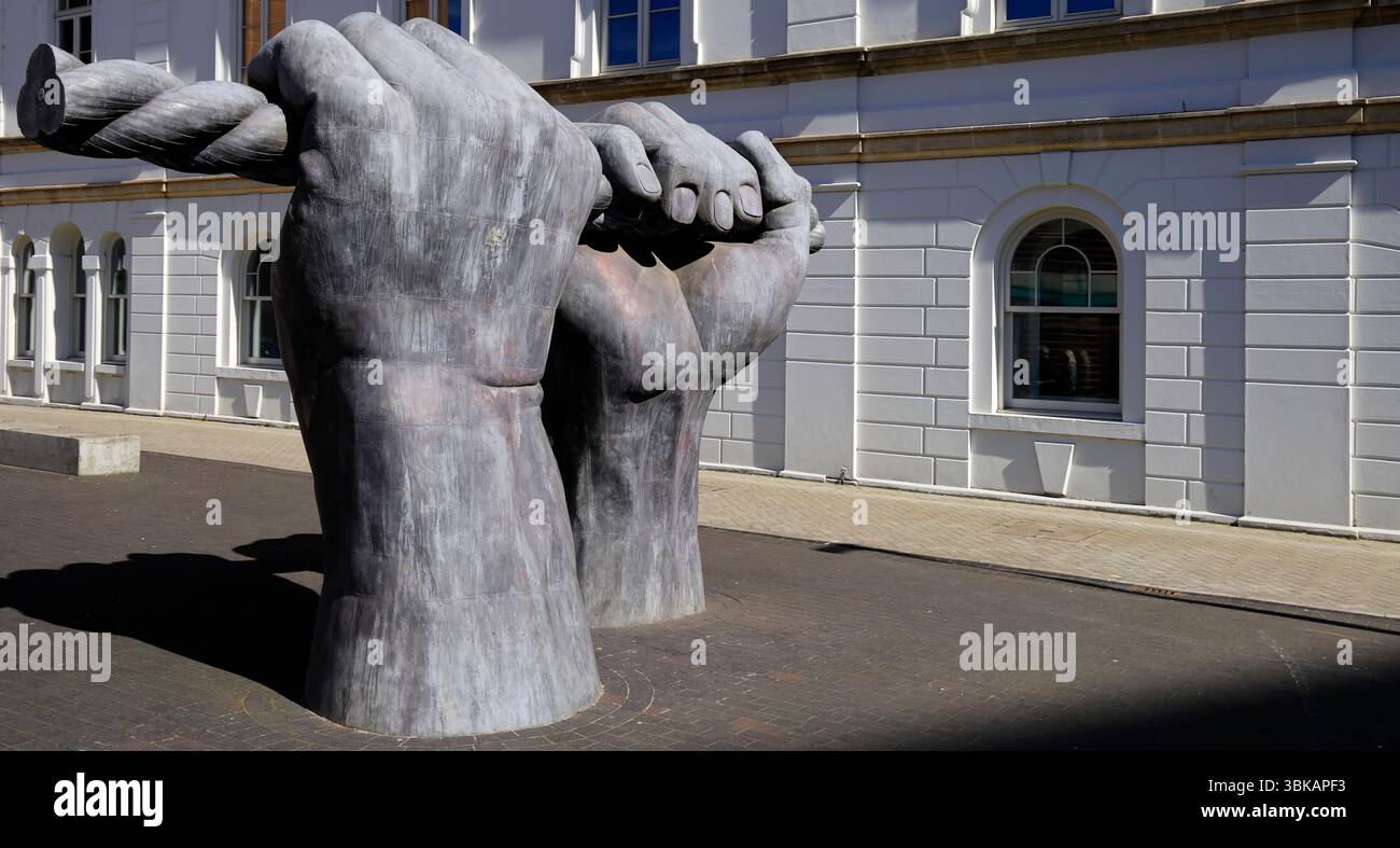 Large metal sculpture (All Hands) by Brian Fell, representing canal ...