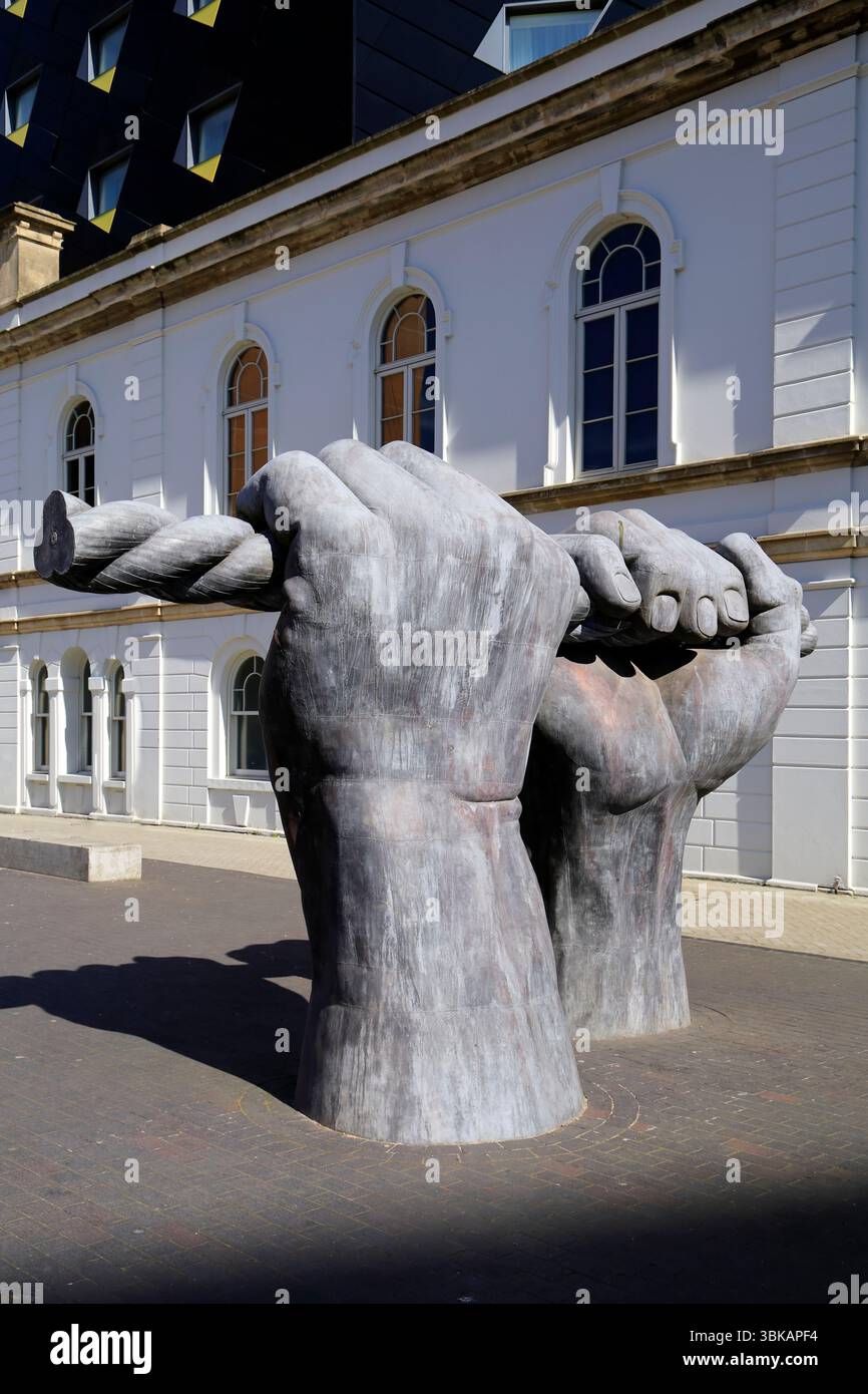 Large metal sculpture (All Hands) by Brian Fell, representing canal ...