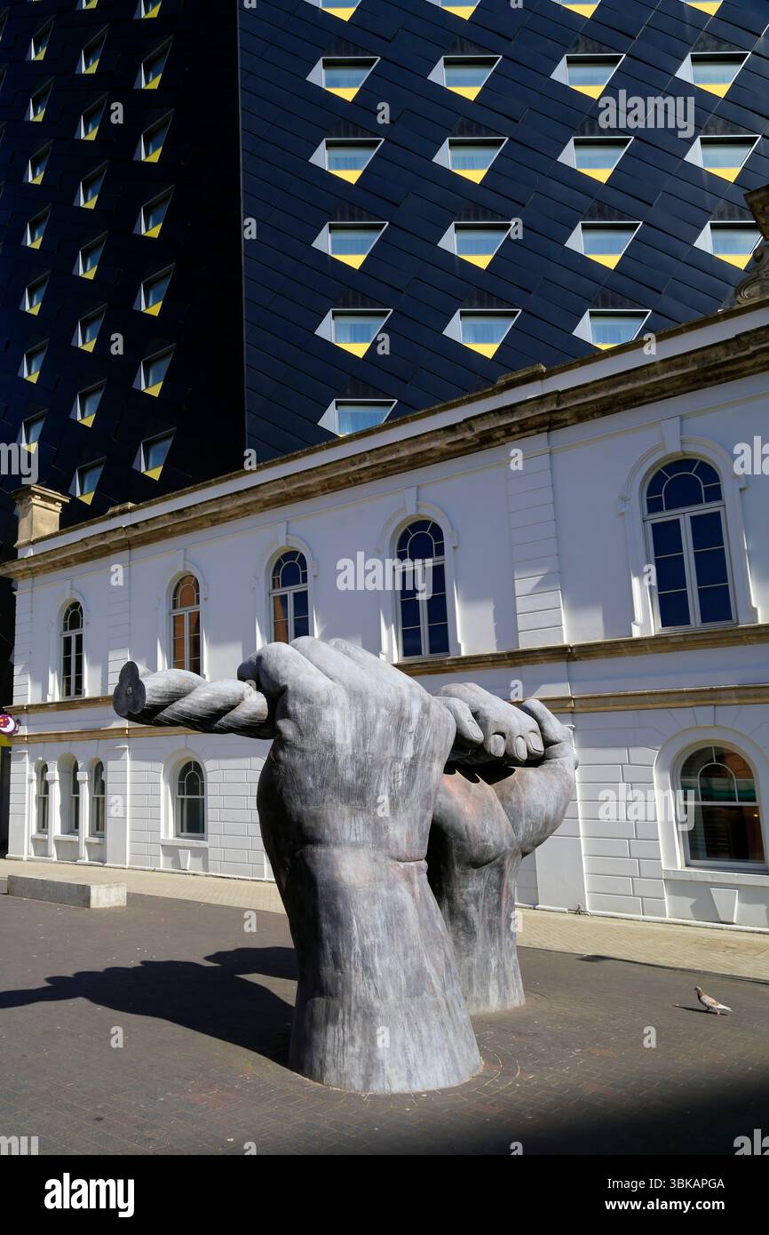 Large metal sculpture (All Hands) by Brian Fell, representing canal ...