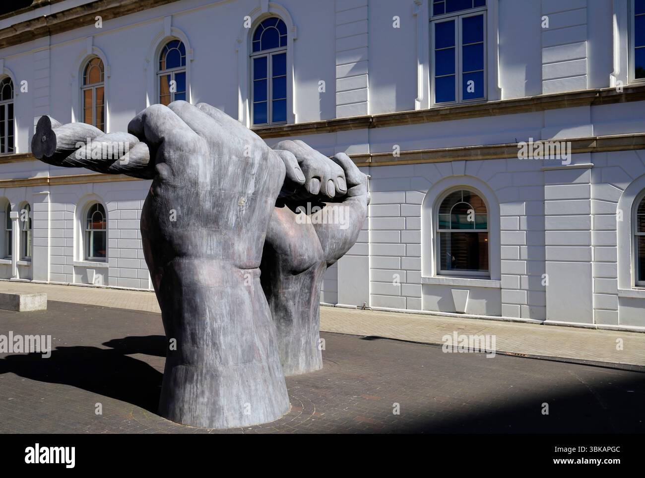 Large metal sculpture (All Hands) by Brian Fell, representing canal ...