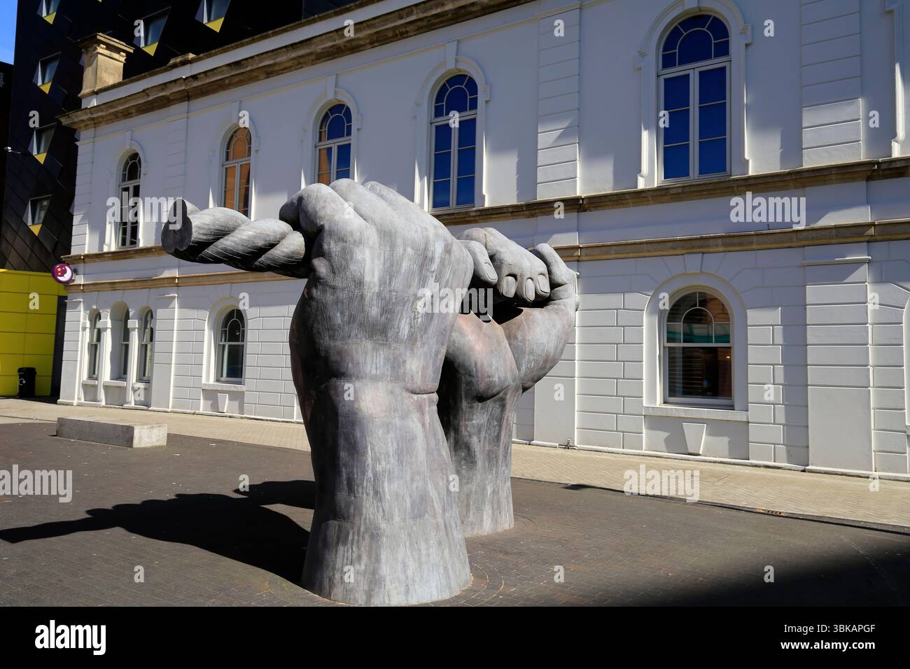 Large metal sculpture (All Hands) by Brian Fell, representing canal ...