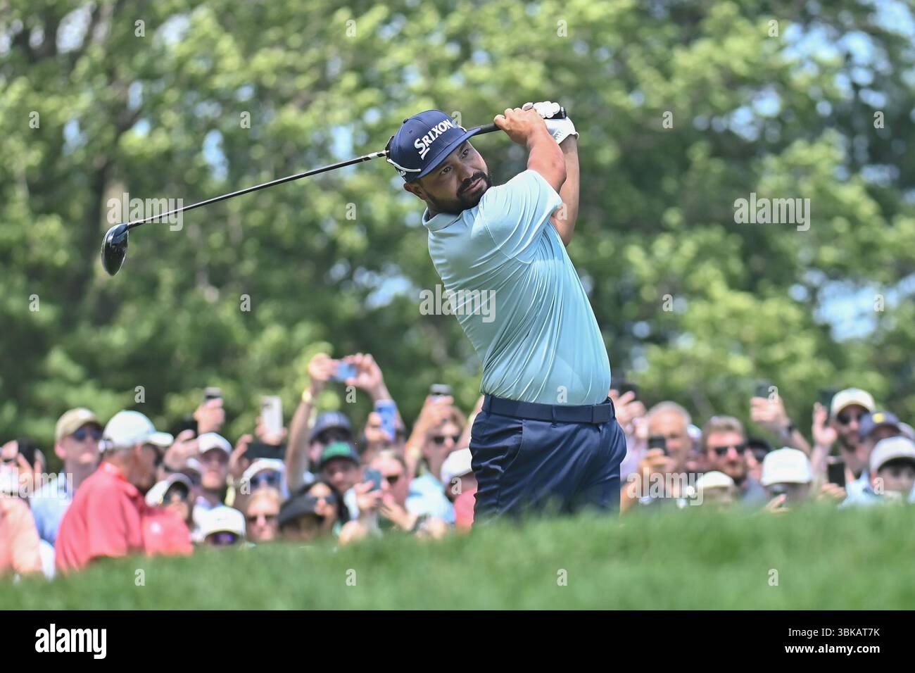 Thursday June 19, 2025: J.J. Spaun watches his tee shot on the First ...