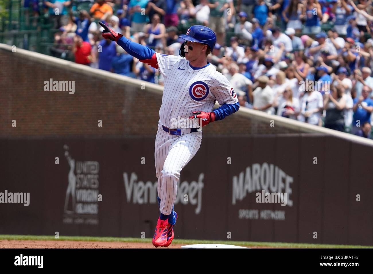 Chicago Cubs' Pete Crow-Armstrong gestures after hitting a two-run home ...