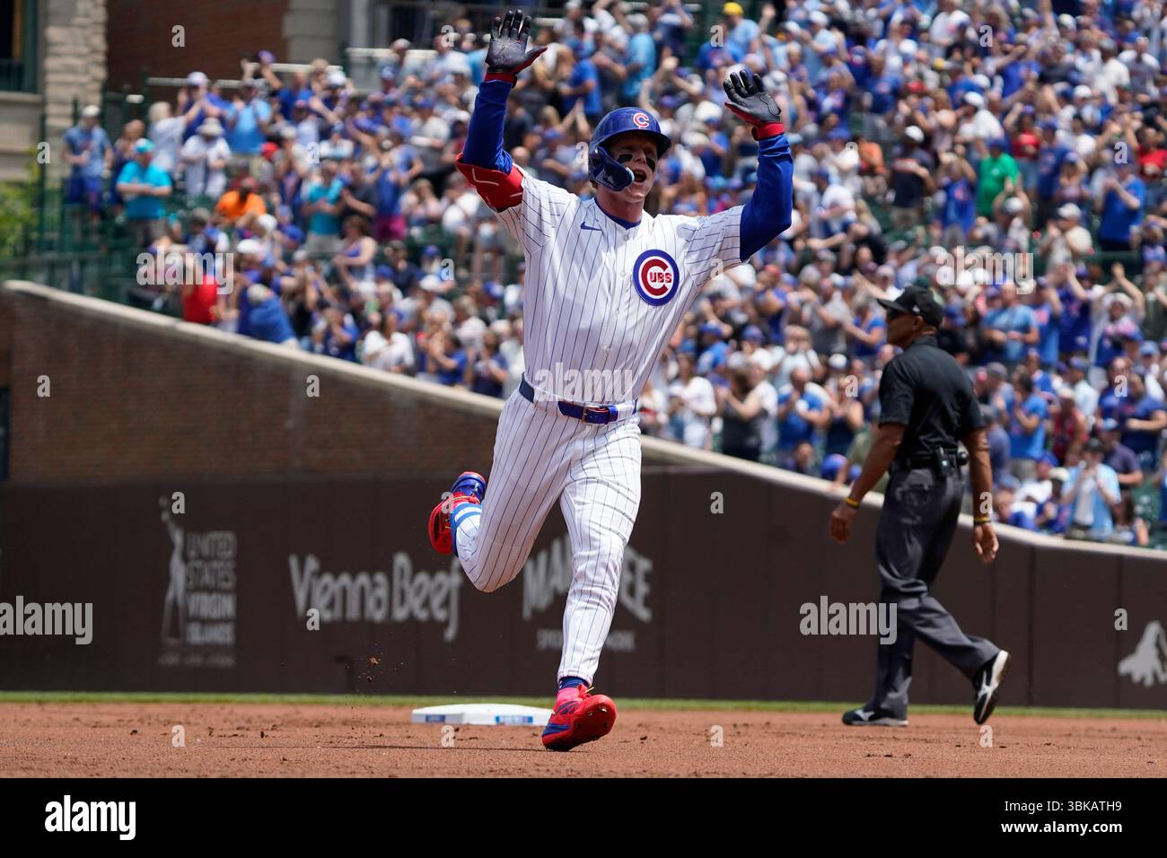 Chicago Cubs' Pete Crow-Armstrong gestures after hitting a two-run home ...