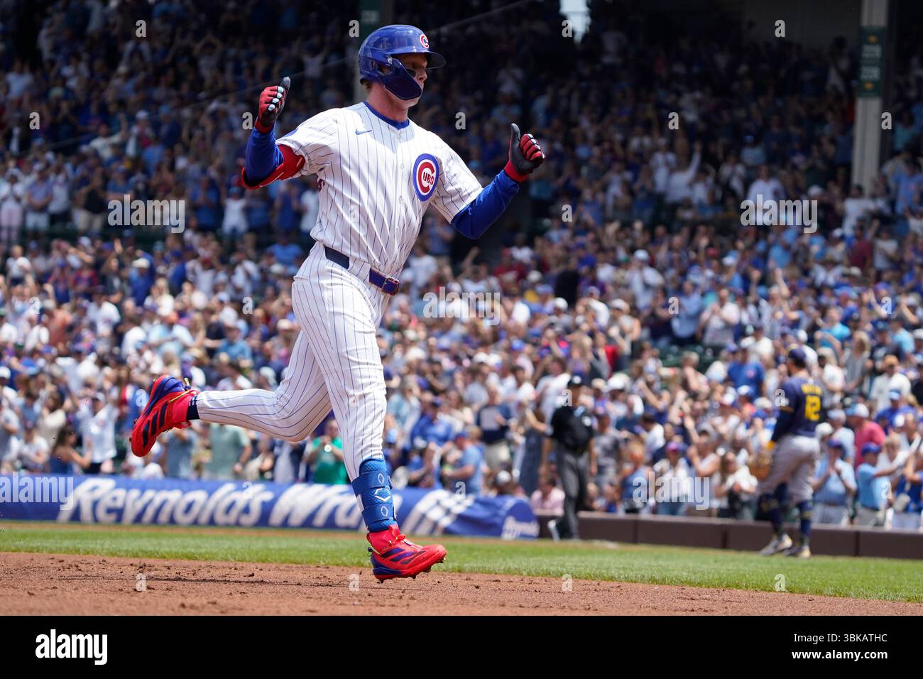 Chicago Cubs' Pete Crow-Armstrong gestures after hitting a two-run home ...