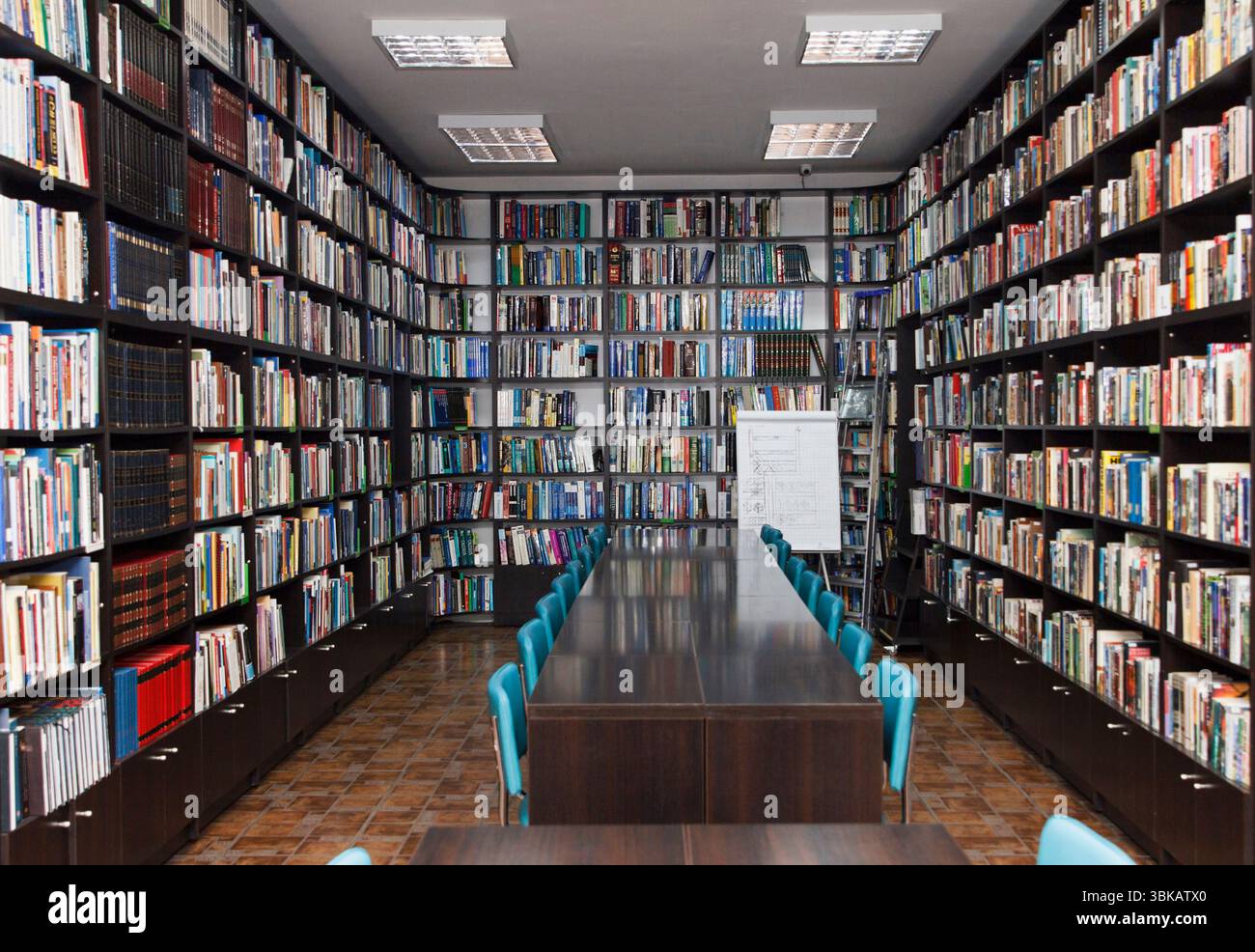 CHISINAU, MOLDOVA - MARCH 14, 2025; Modern Library interior with long ...