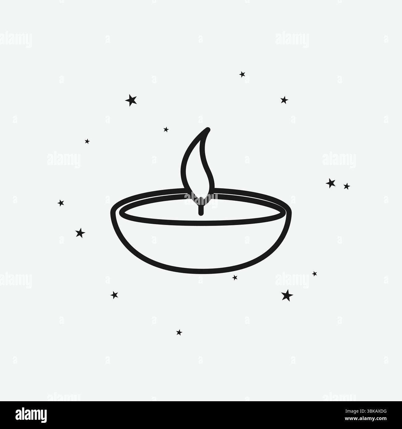 Traditional Diya Lamp with Flame and Scattered Stars on Light ...