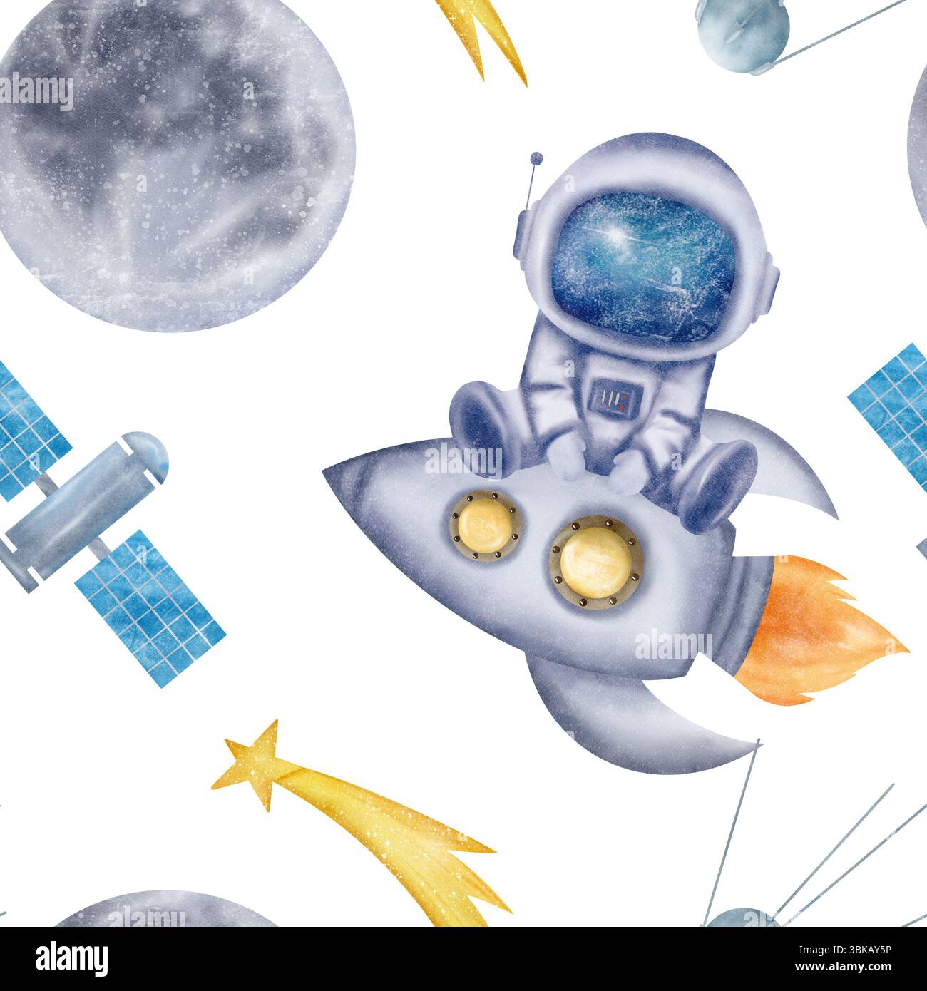 Astronaut, cosmonaut in helmet, space rockets, spaceships, moon ...