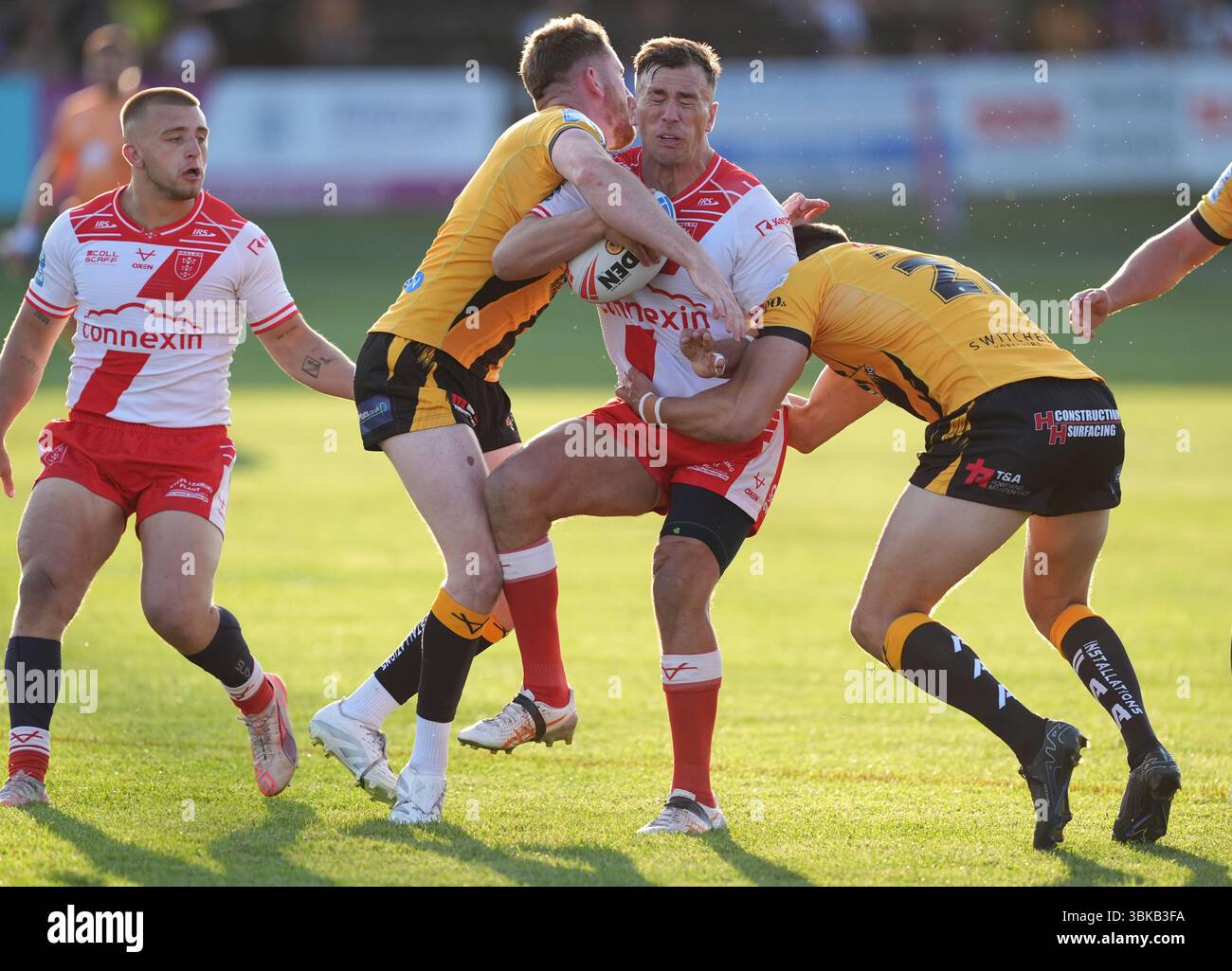 Hull Kingston Rovers' Jai Whitbread is tackled by Castleford Tigers ...
