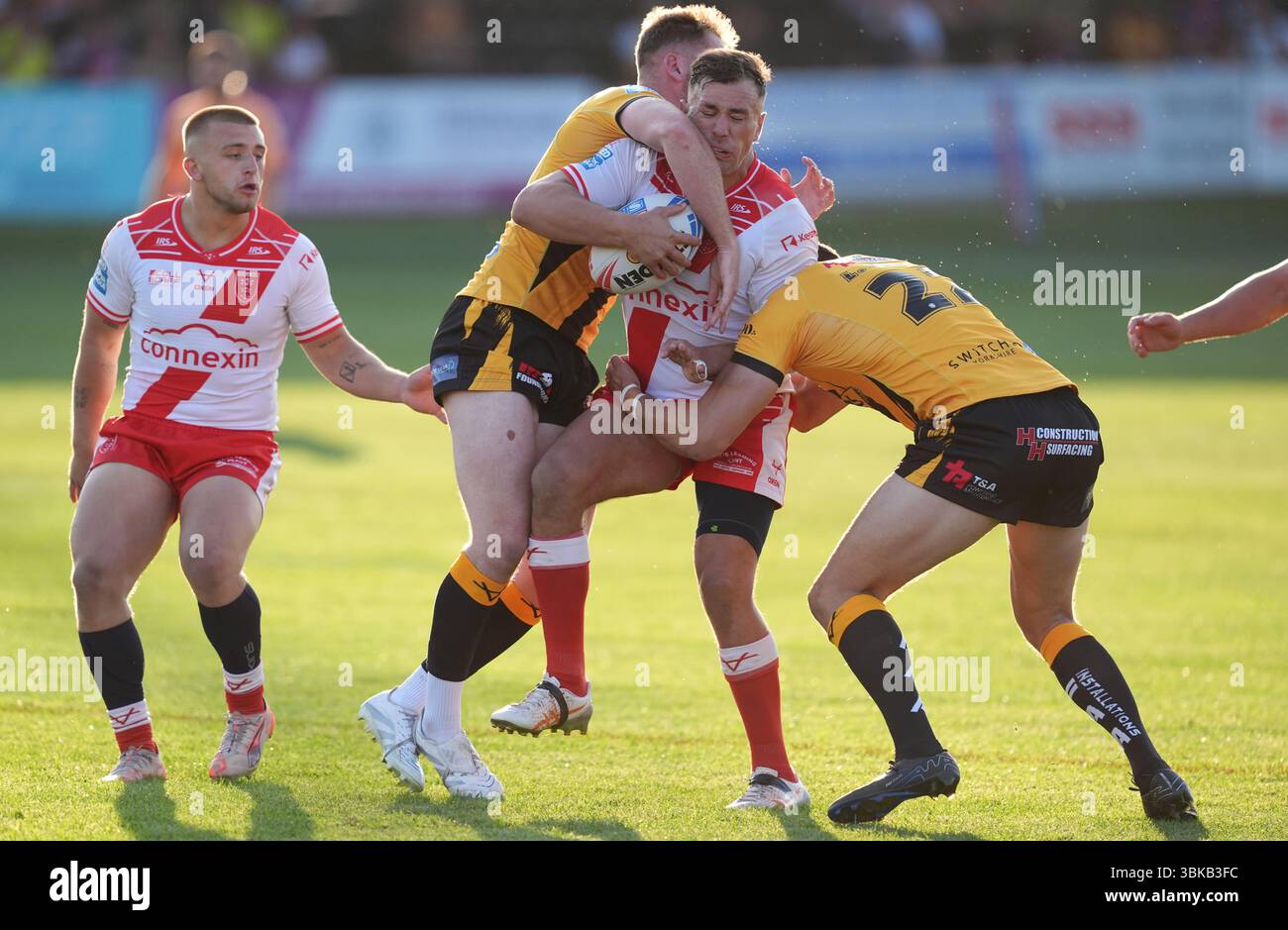 Hull Kingston Rovers' Jai Whitbread is tackled by Castleford Tigers ...