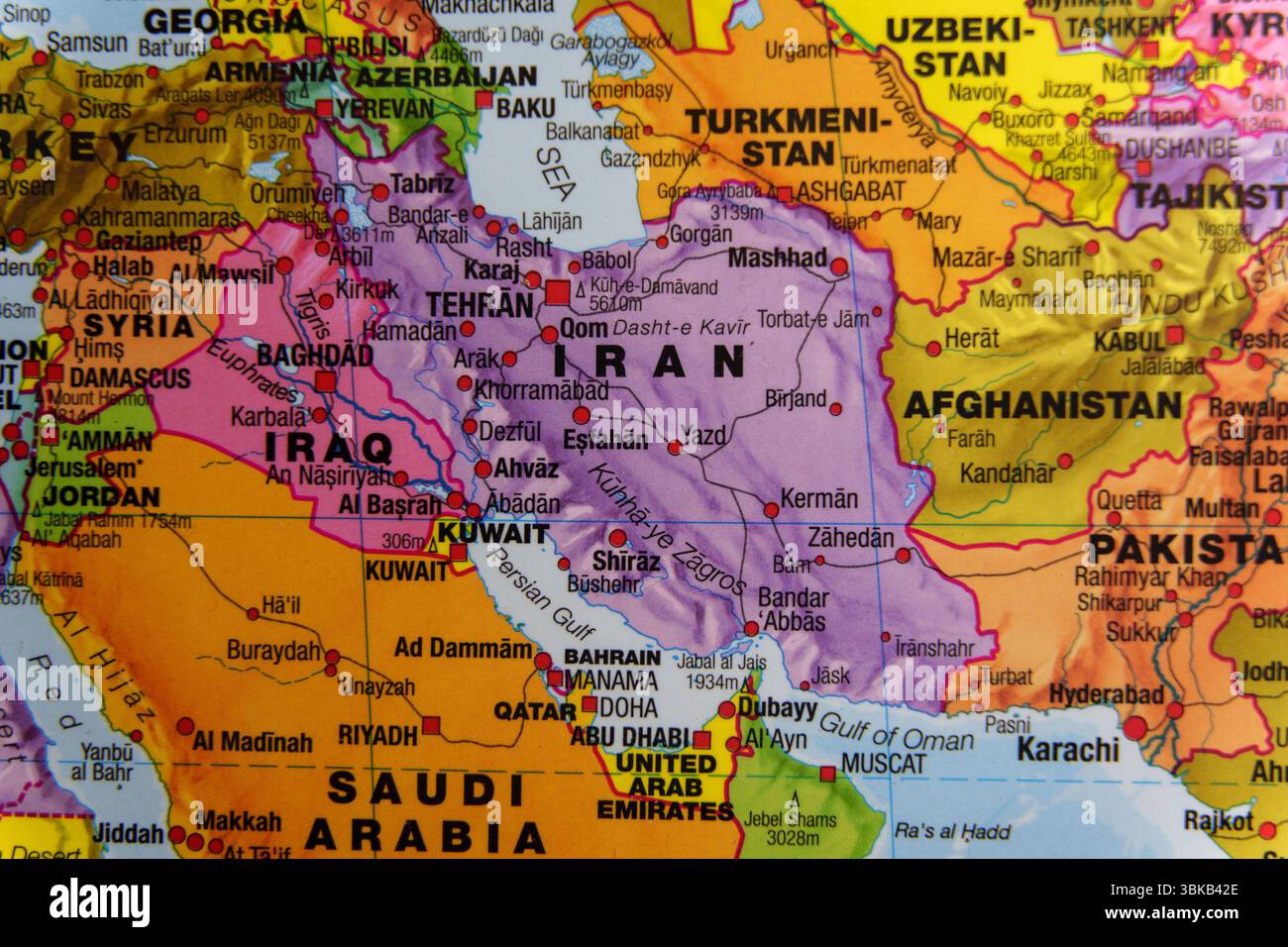 Political map showing Iran and neighboring countries in Middle East ...