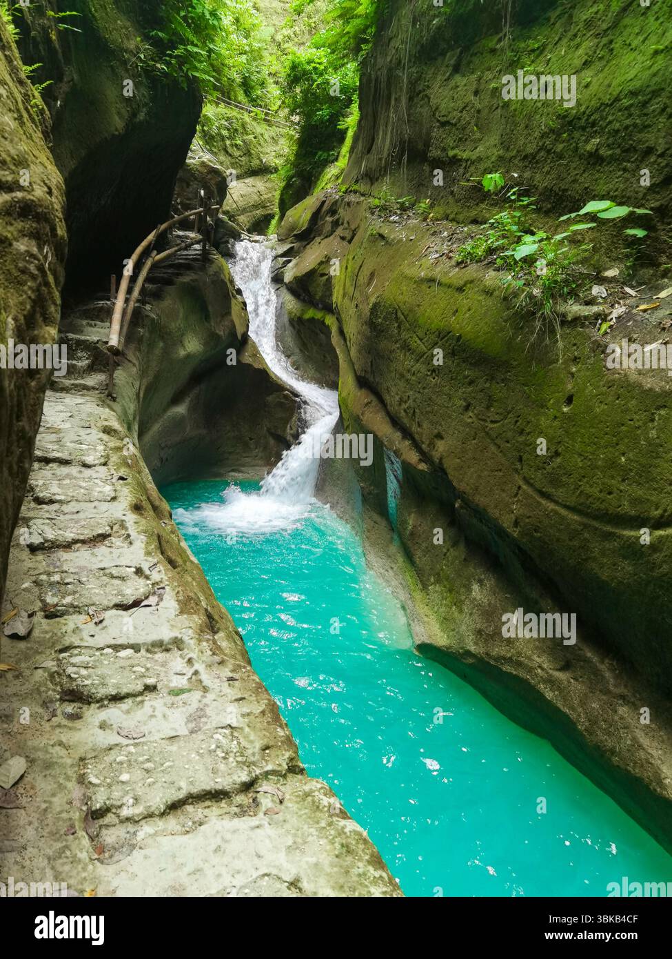 Waterfall in jungle, turquoise canyon, tropical escape — The vibrant ...
