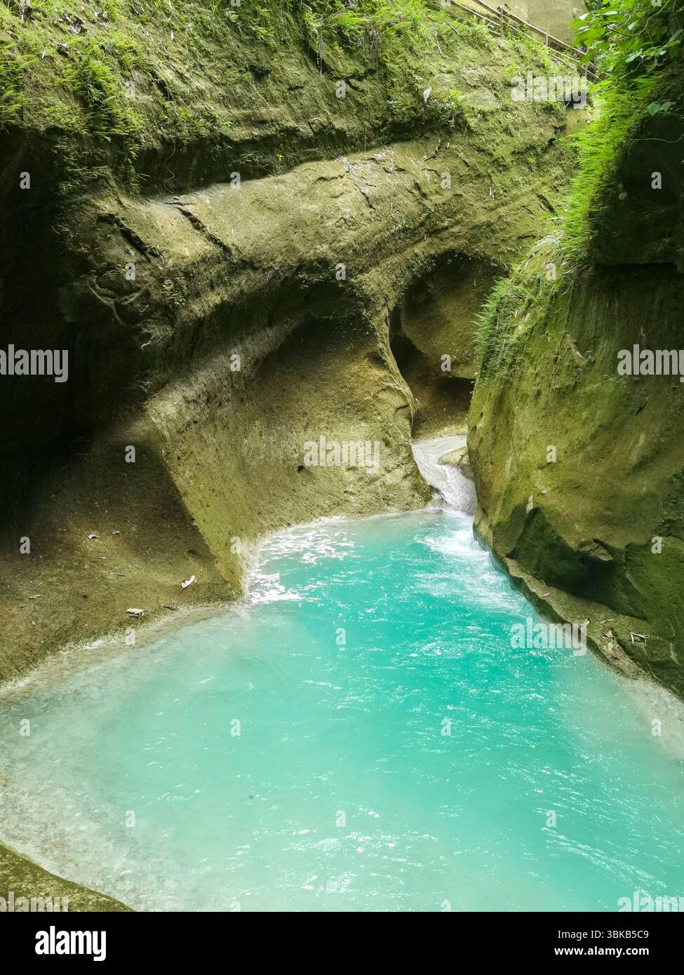 Waterfall in jungle, turquoise canyon, tropical escape — The vibrant ...