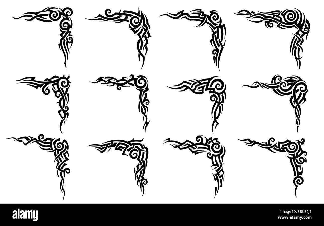 Tribal Maori corner tattoo, Celtic decorations. Vector set of black ...