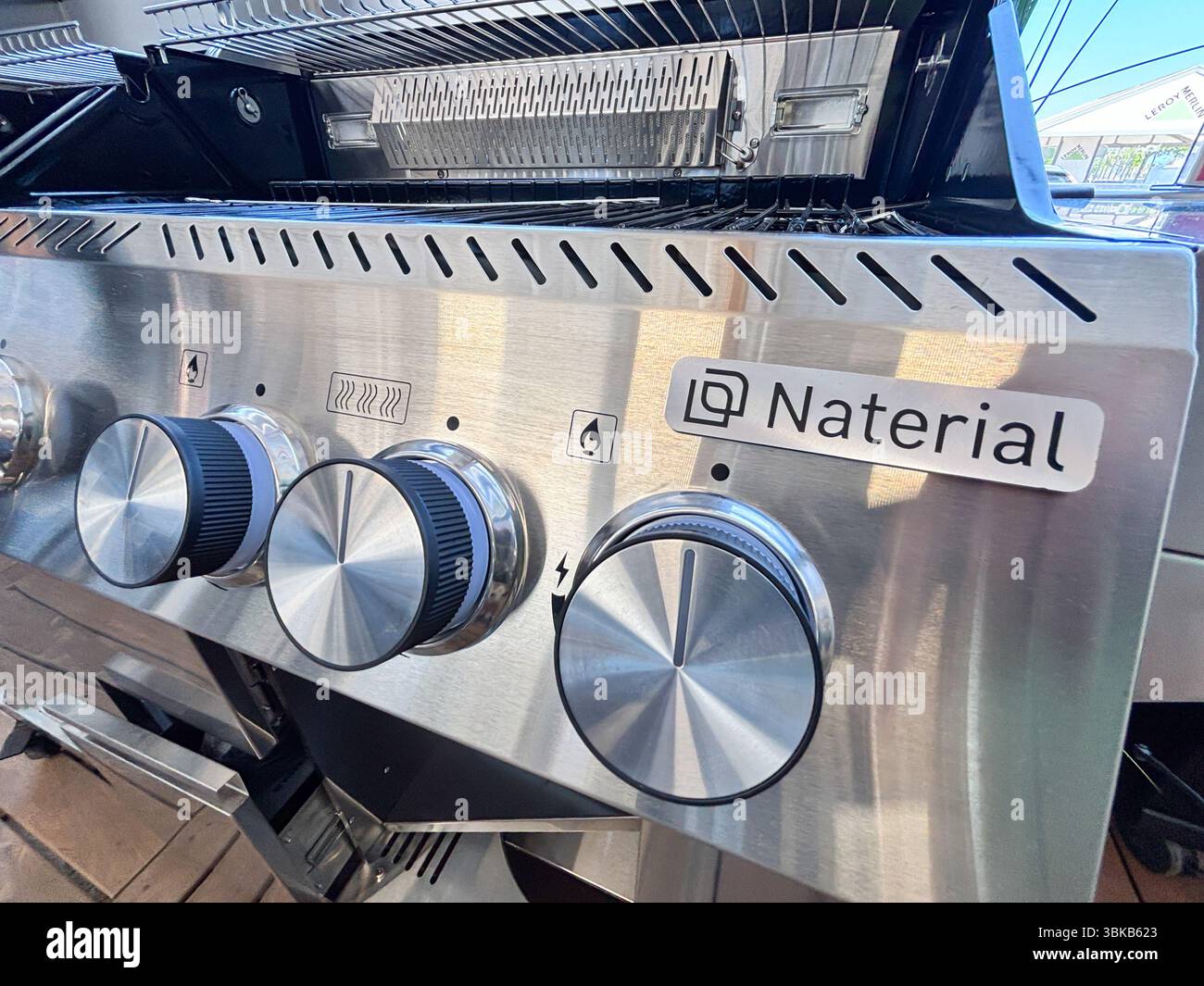 Alicante, Spain - June 18, 2025: Stainless steel grill control panel ...
