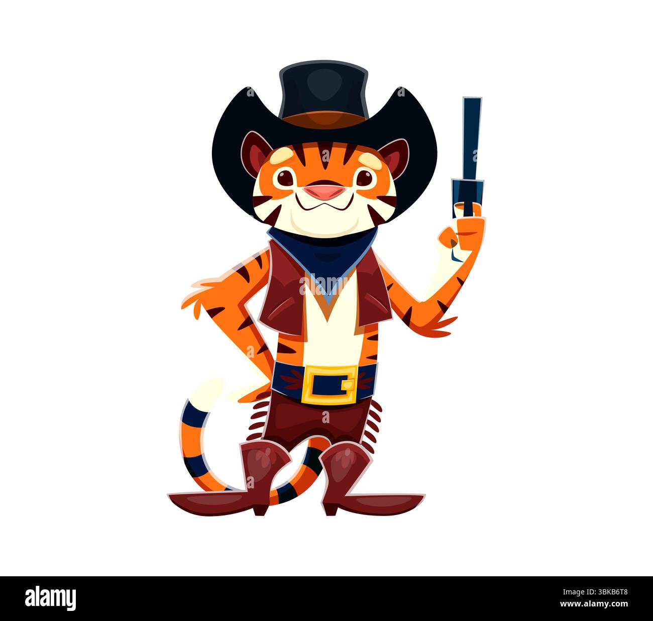 Cartoon tiger cowboy, Wild West animal sheriff or bandit robber ...