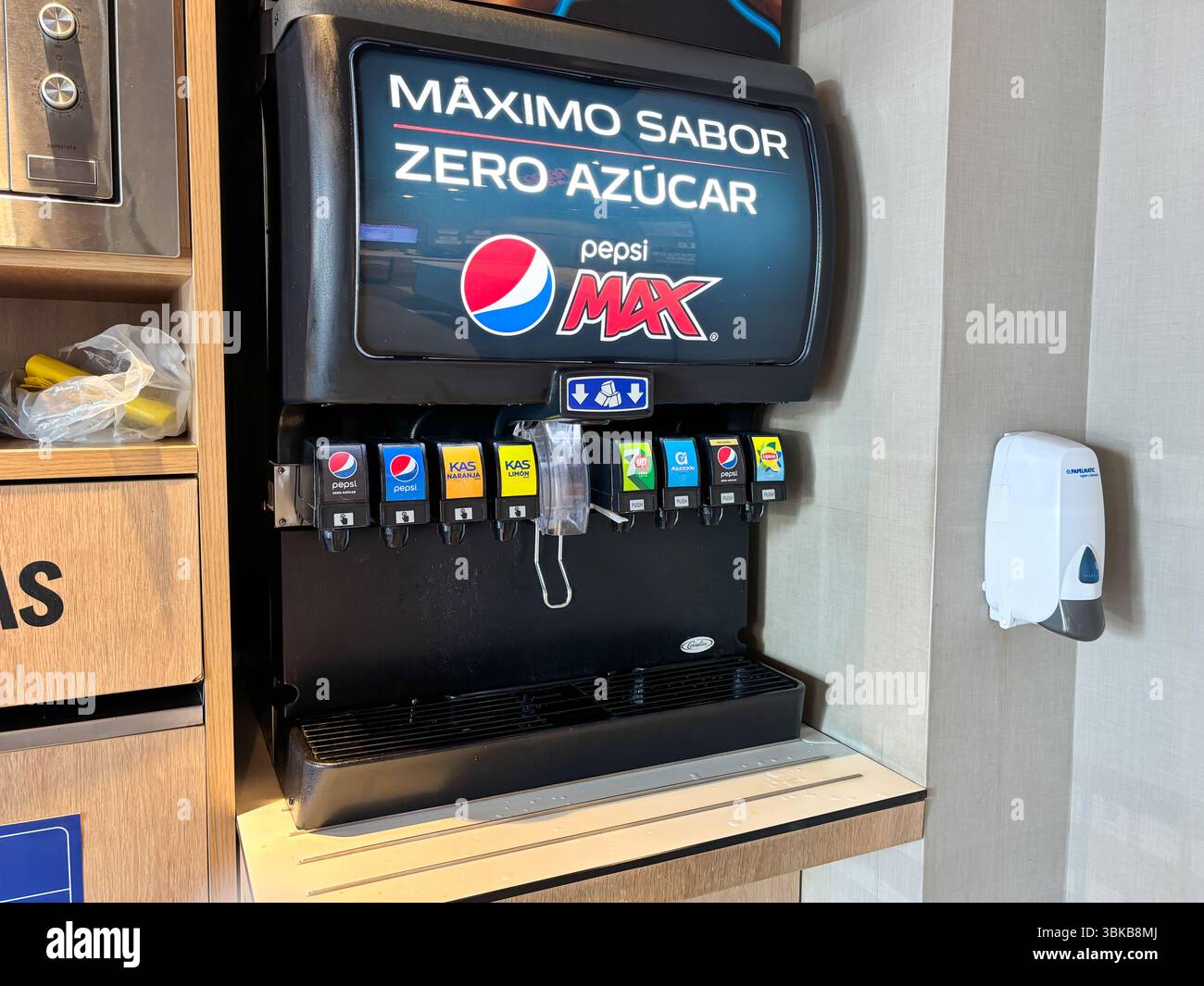 Alicante, Spain - June 18, 2025: Pepsi Max beverage dispenser offers ...