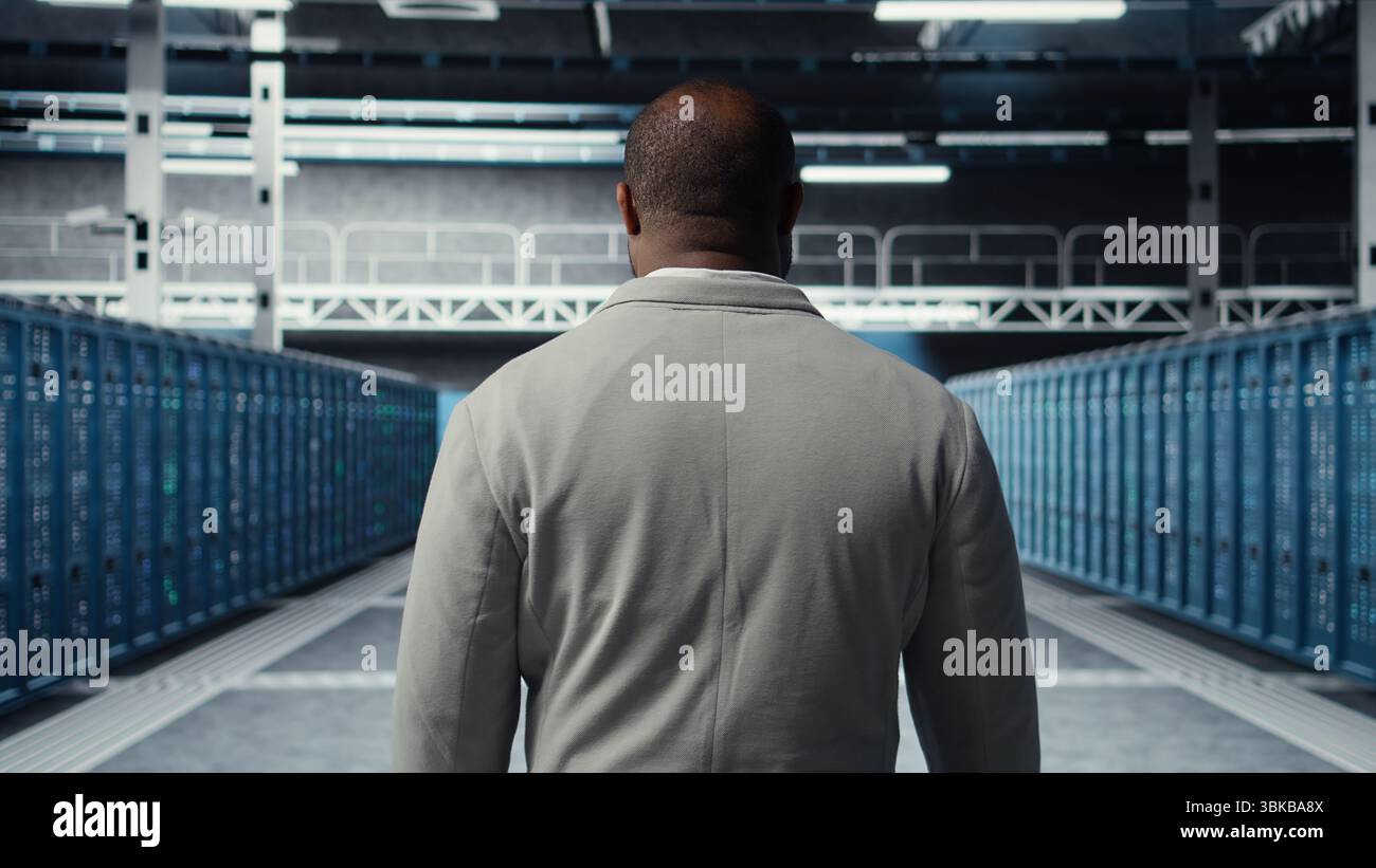 System Administrator In Data Center Doing Inspection On Infrastructure Tech Handling User