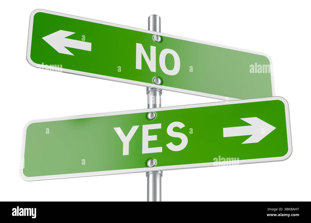 Yes and No road signs with arrows, decision making concept. 3D ...