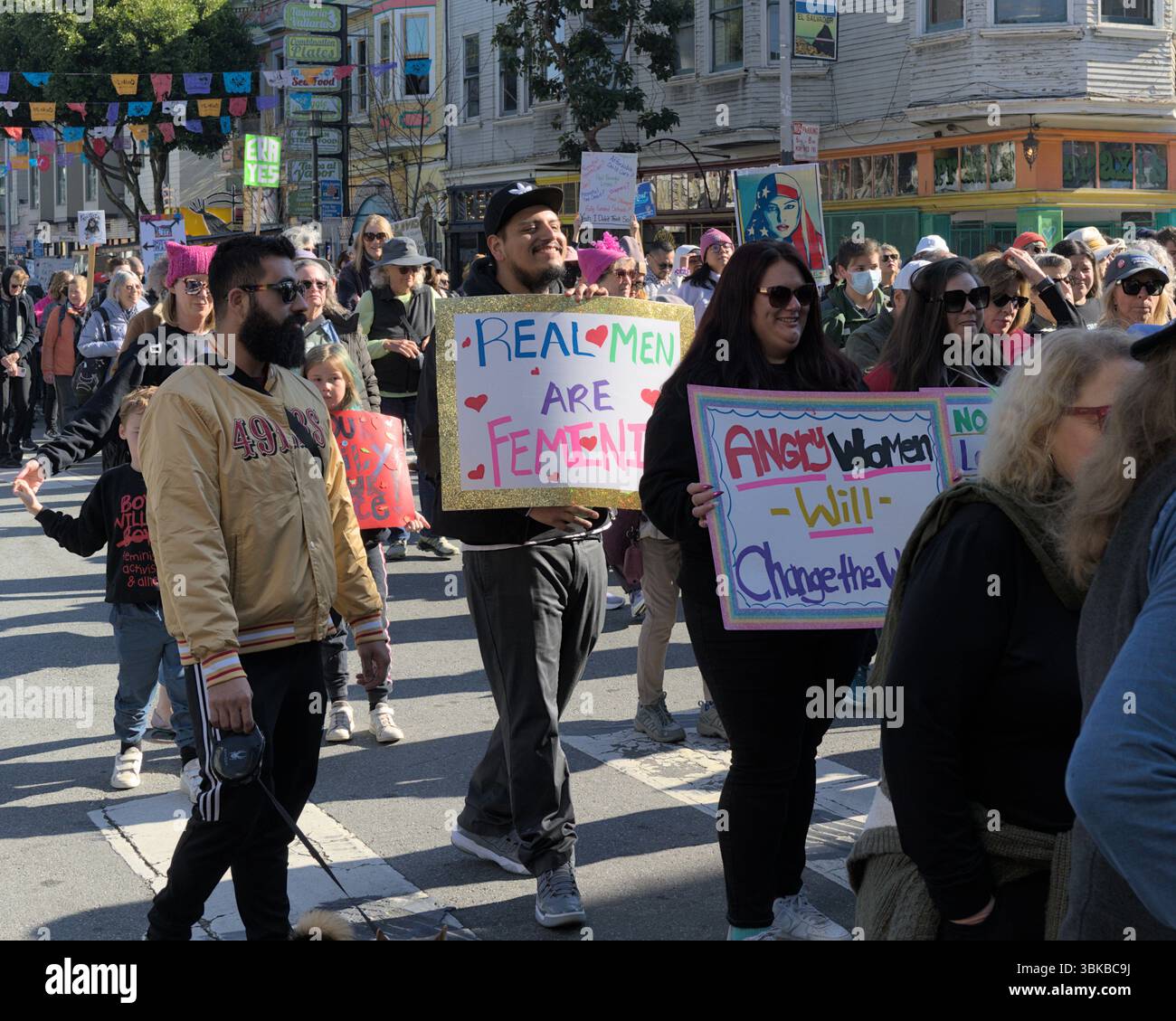 Pro Feminism and LGBT protesters march. Photo taken at the 2025 San ...
